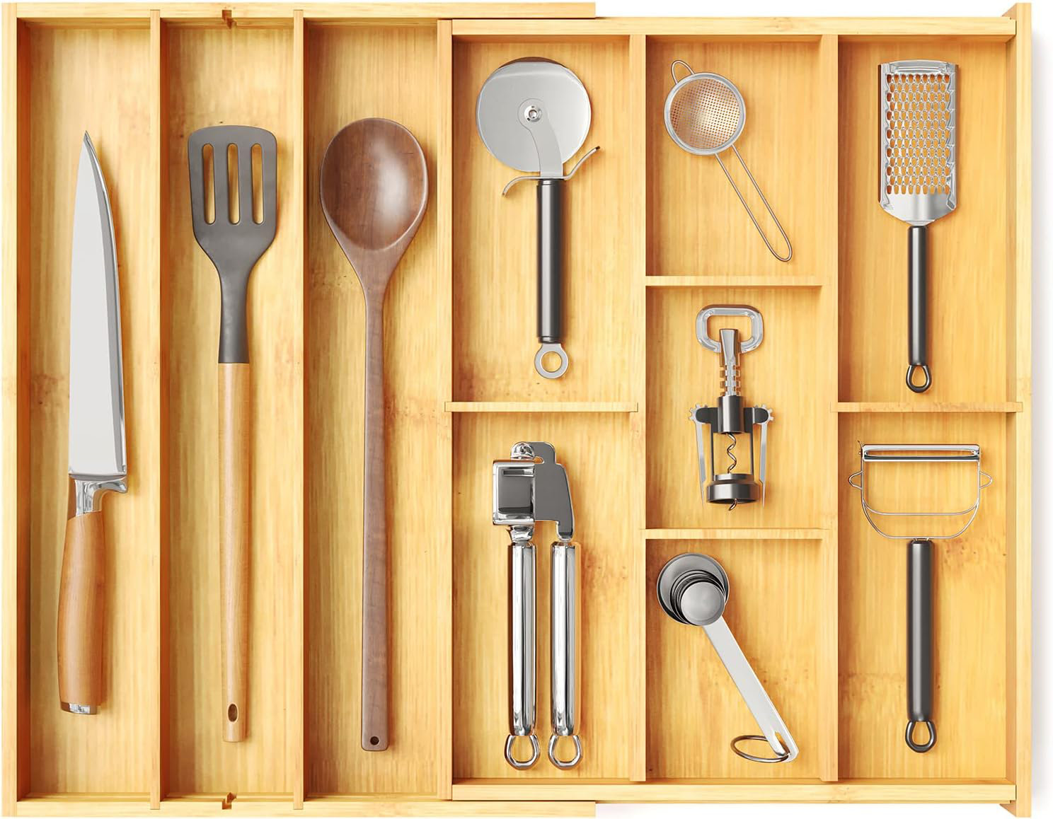 SpaceAid Bamboo Utensil Drawer Organizer with Labels – Expandable ...