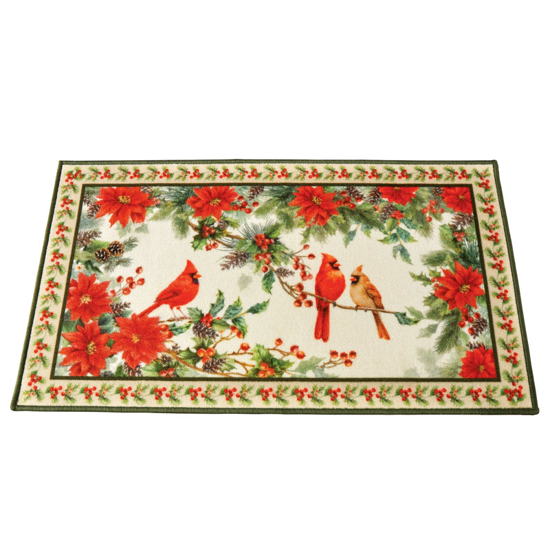 The Holiday Aisle® Holiday Cardinals Skid-Resistant Festive Accent Rug ...