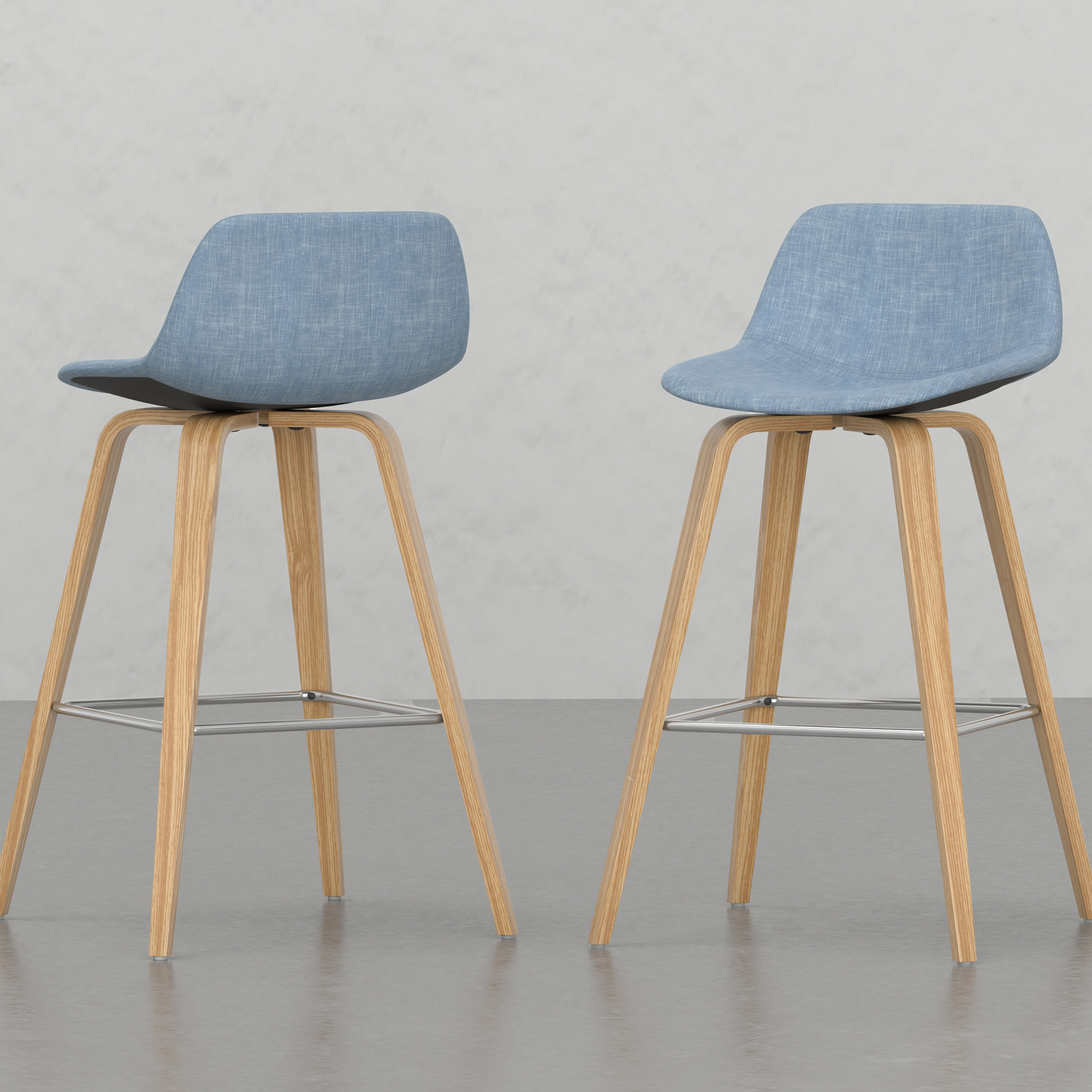 Corrigan Studio® Counter Stools (2) - Curved Seat And Back, Blue Denim ...