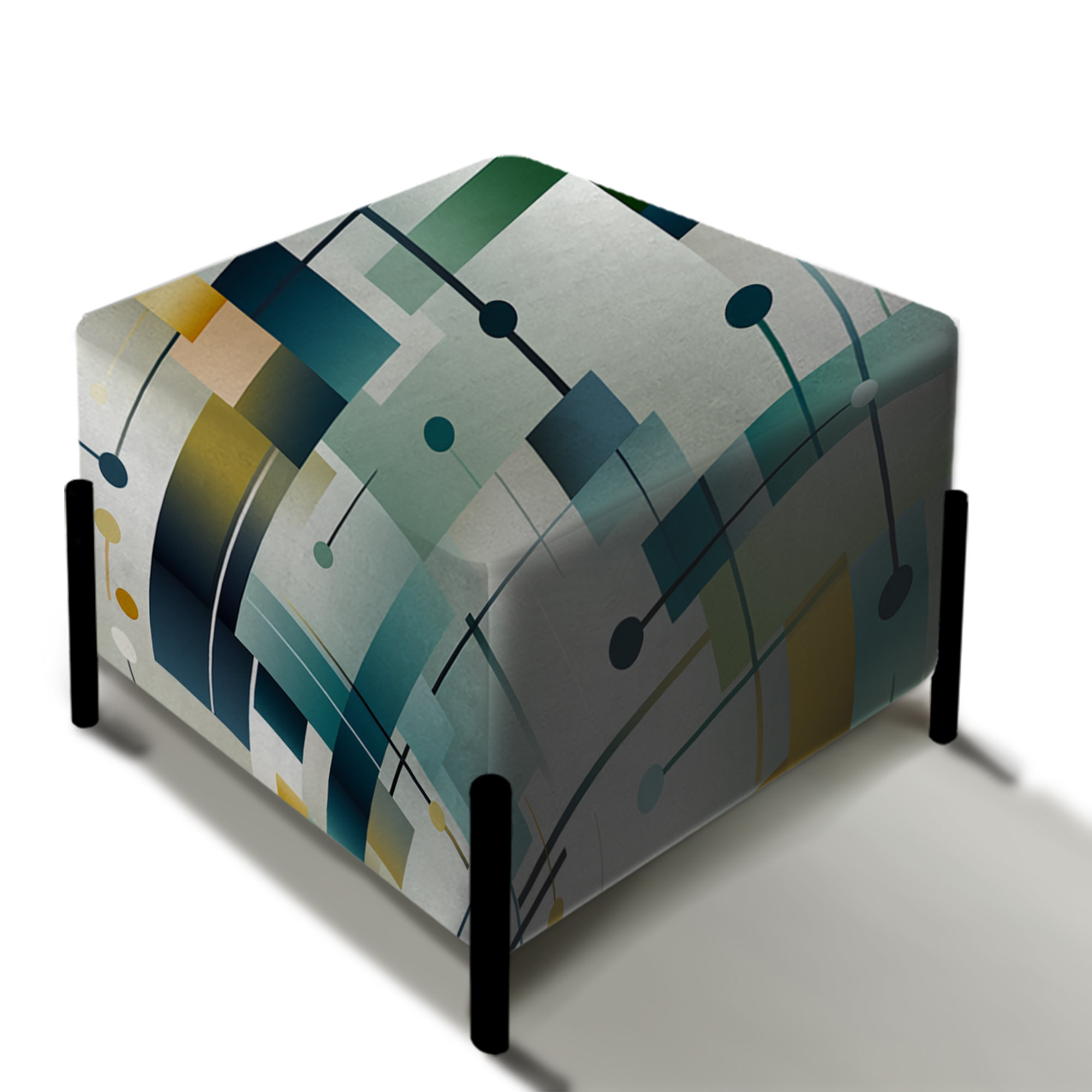 Design Art Green Cubic Oasis Geometric - Geometric Square Ottoman | Wayfair