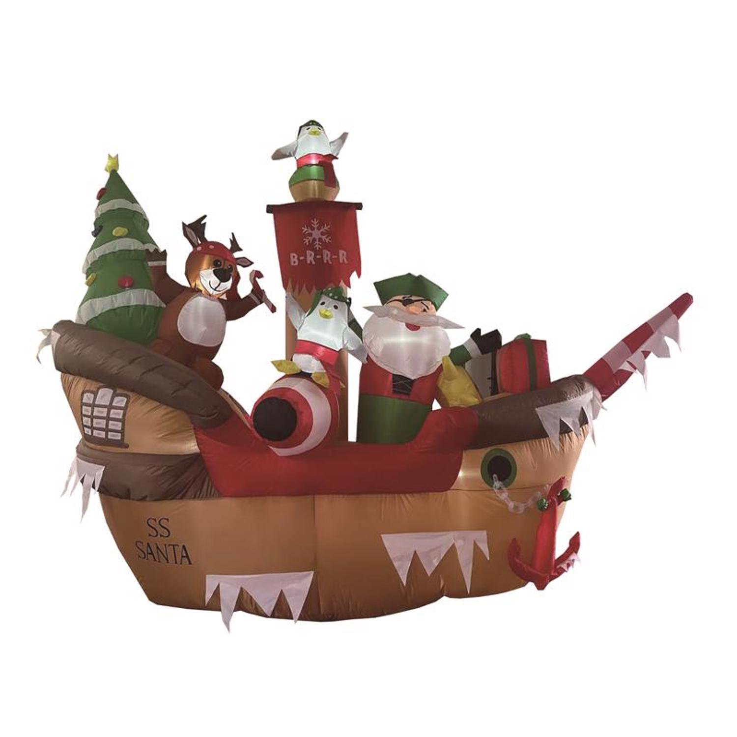 The Holiday Aisle® Long Pirate Santa Boat 9 ft. Inflatable | Wayfair