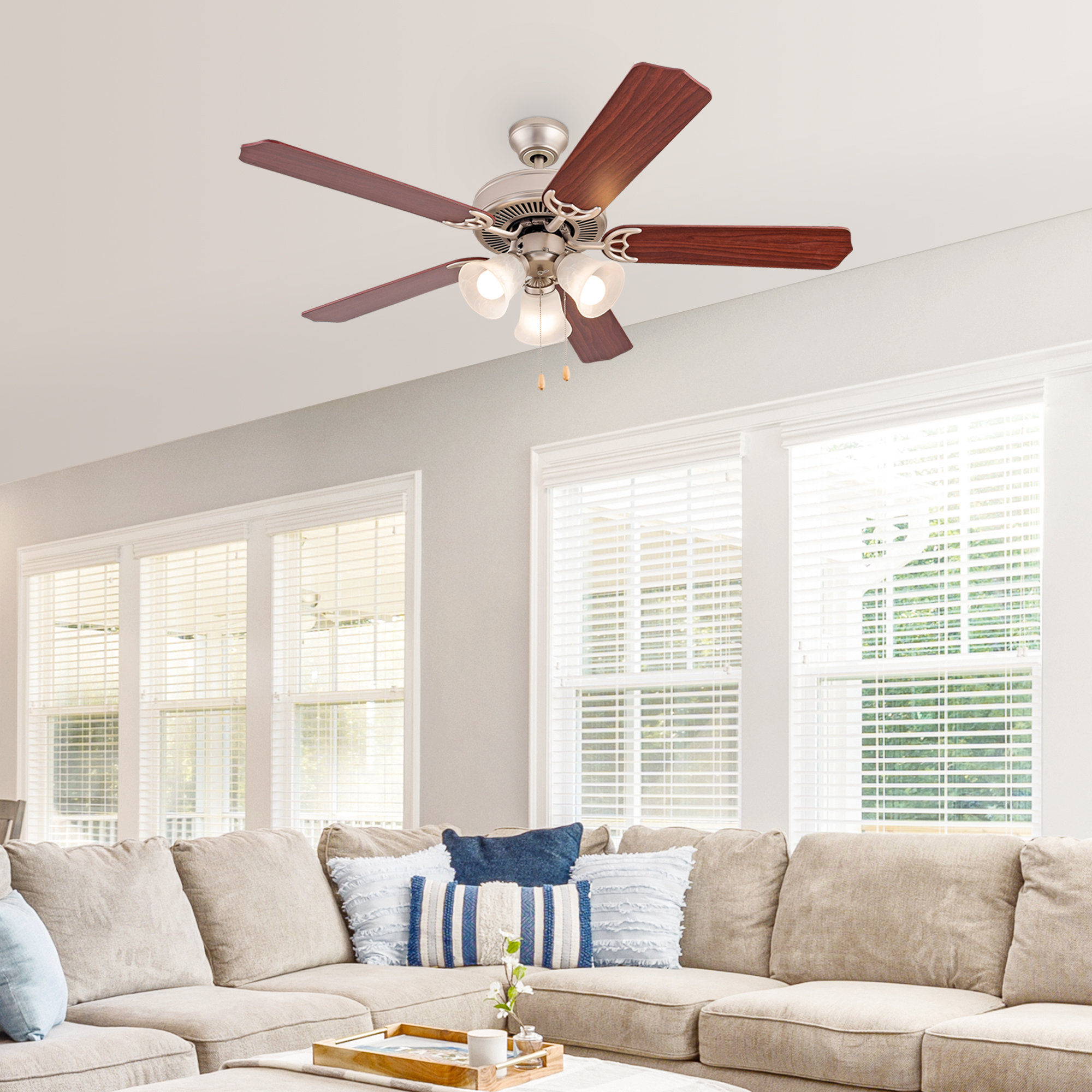 SIMPOL HOME 52'' 5 - Blade Dual Ceiling Fan with Pull Chain and Light ...