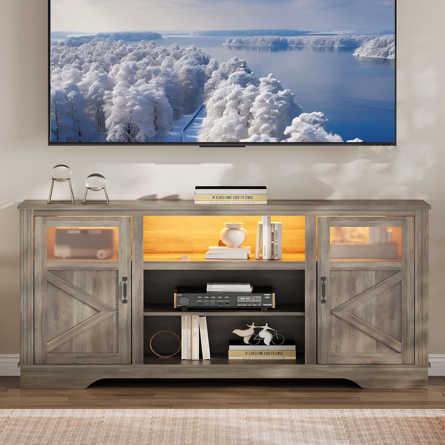 August Grove® Tall Farmhouse Led Tv Stand,tv Media Console Table With ...