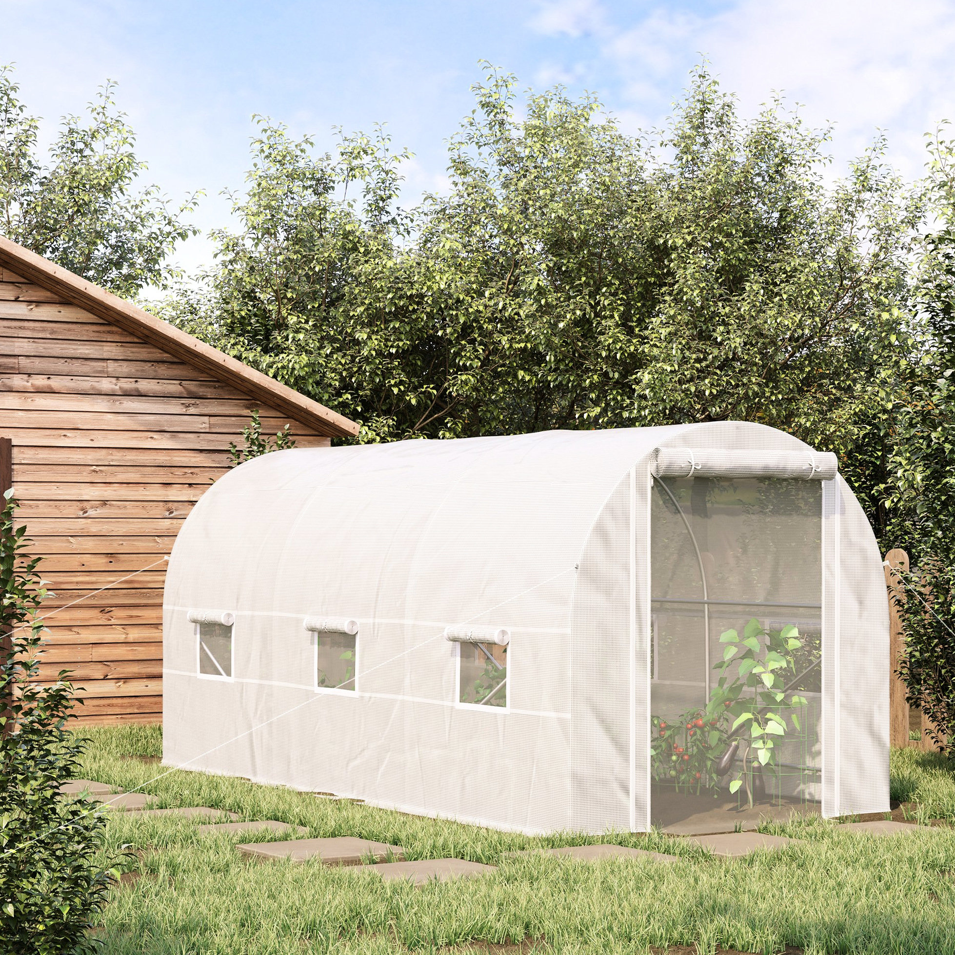 Arlmont & Co. Large Hot House, 15'x7'x7', Steel Frame, 6 Windows & Door, Diffusion, White Walk ...