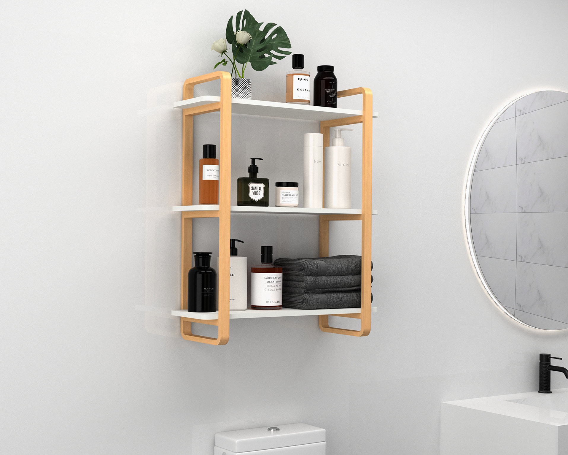 Ebern Designs 3-tiers Wood Bookcase, Wall Mount Open Bookshelf ...