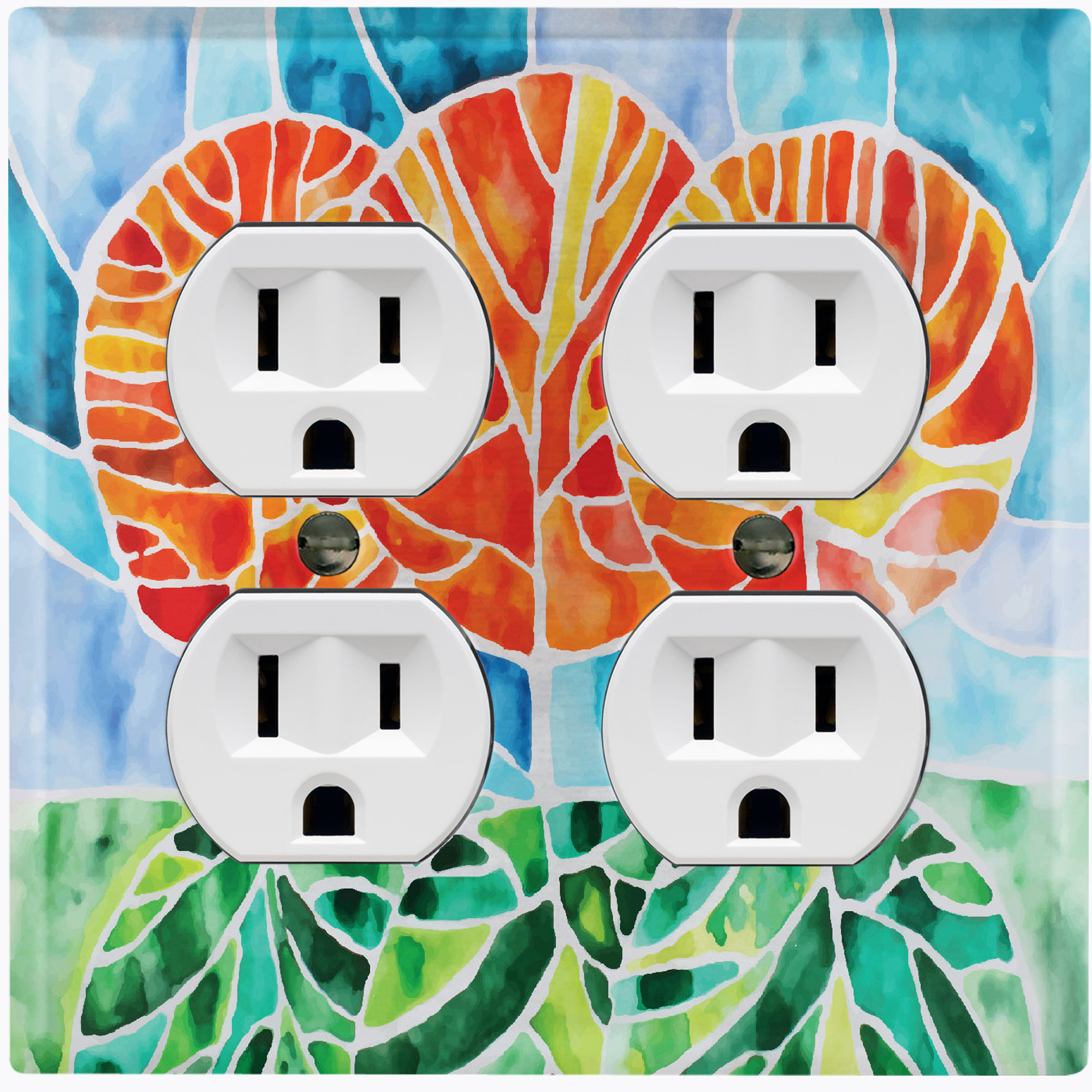 WorldAcc Abstract Orange Flowers Nature Themed 2 - Gang Duplex Outlet ...