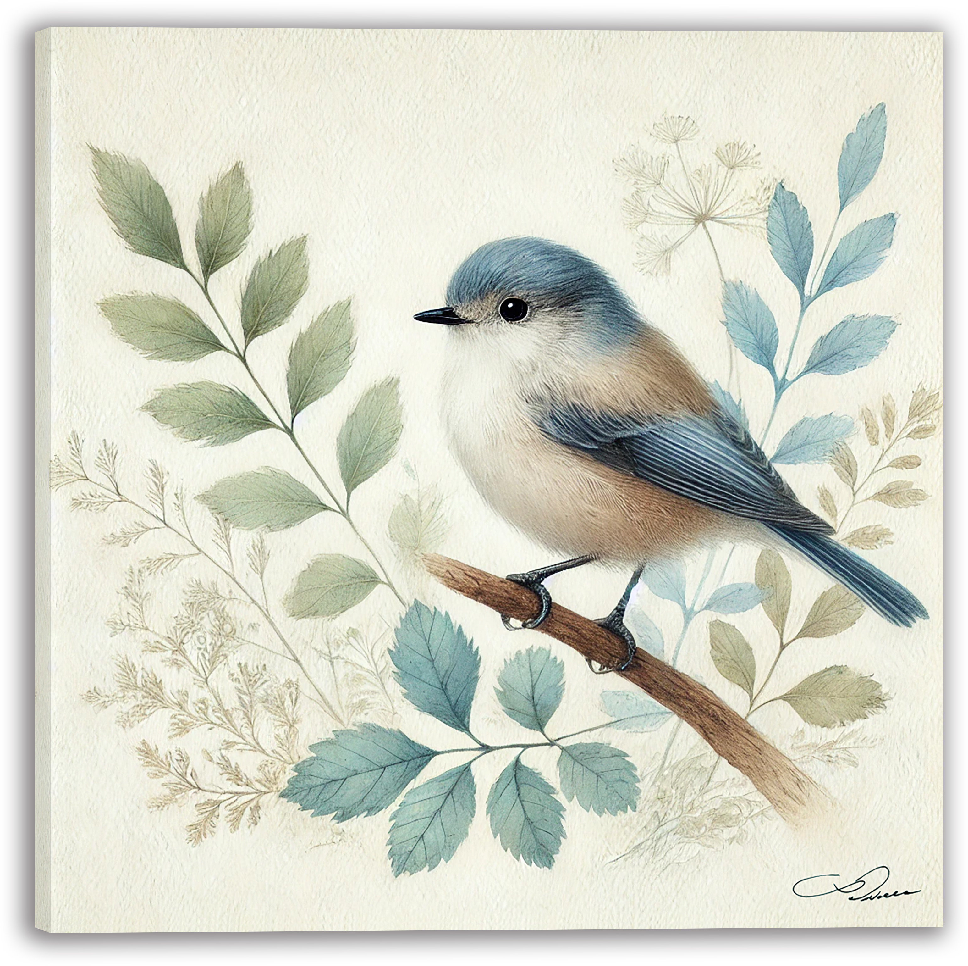 Highland Dunes Bluebird on Branch Botanical Wrapped Canvas Wall Art ...