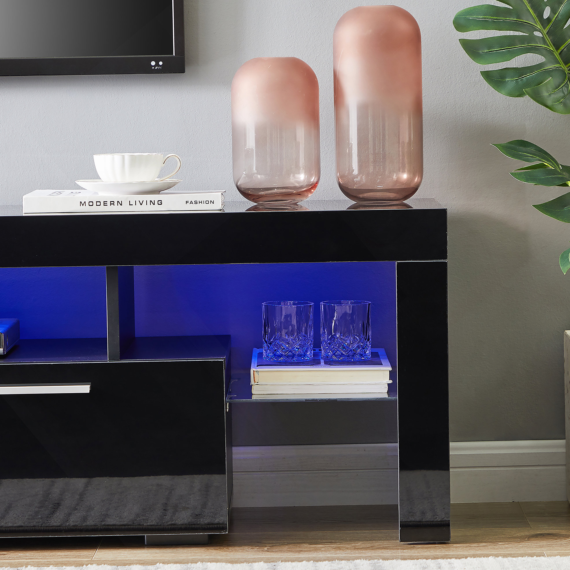 George Oliver TV Stand,TV Cabinet,with LED Light Belt,Remote Control ...