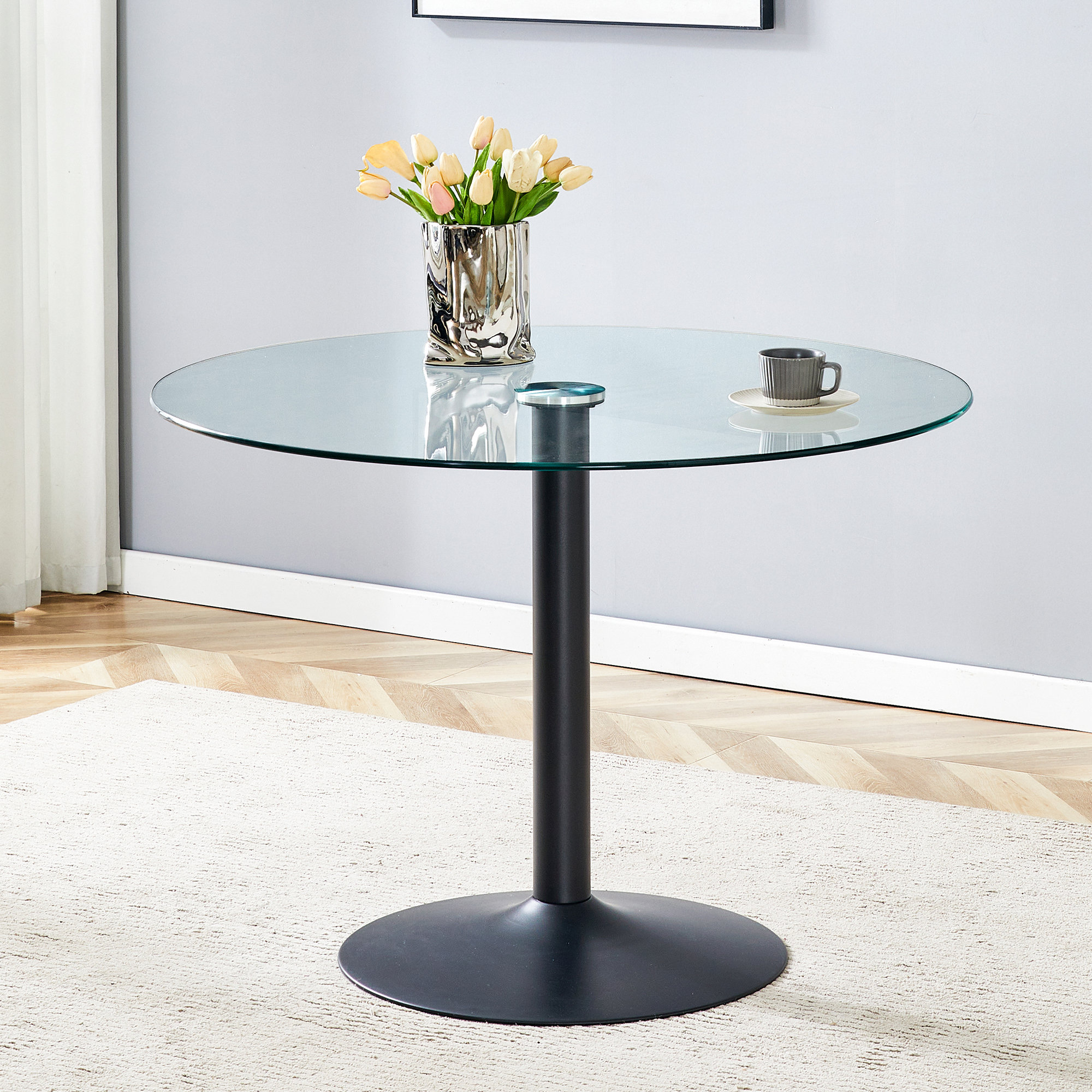 Wrought Studio Round Glass Top Pedestal Dining Table - Wayfair Canada