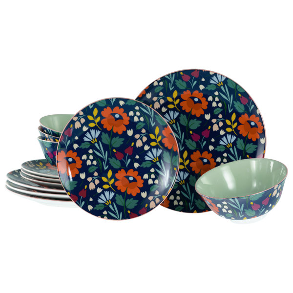 Creatable Folklore 12 Piece Stoneware Dinnerware Set - Service for 4 ...