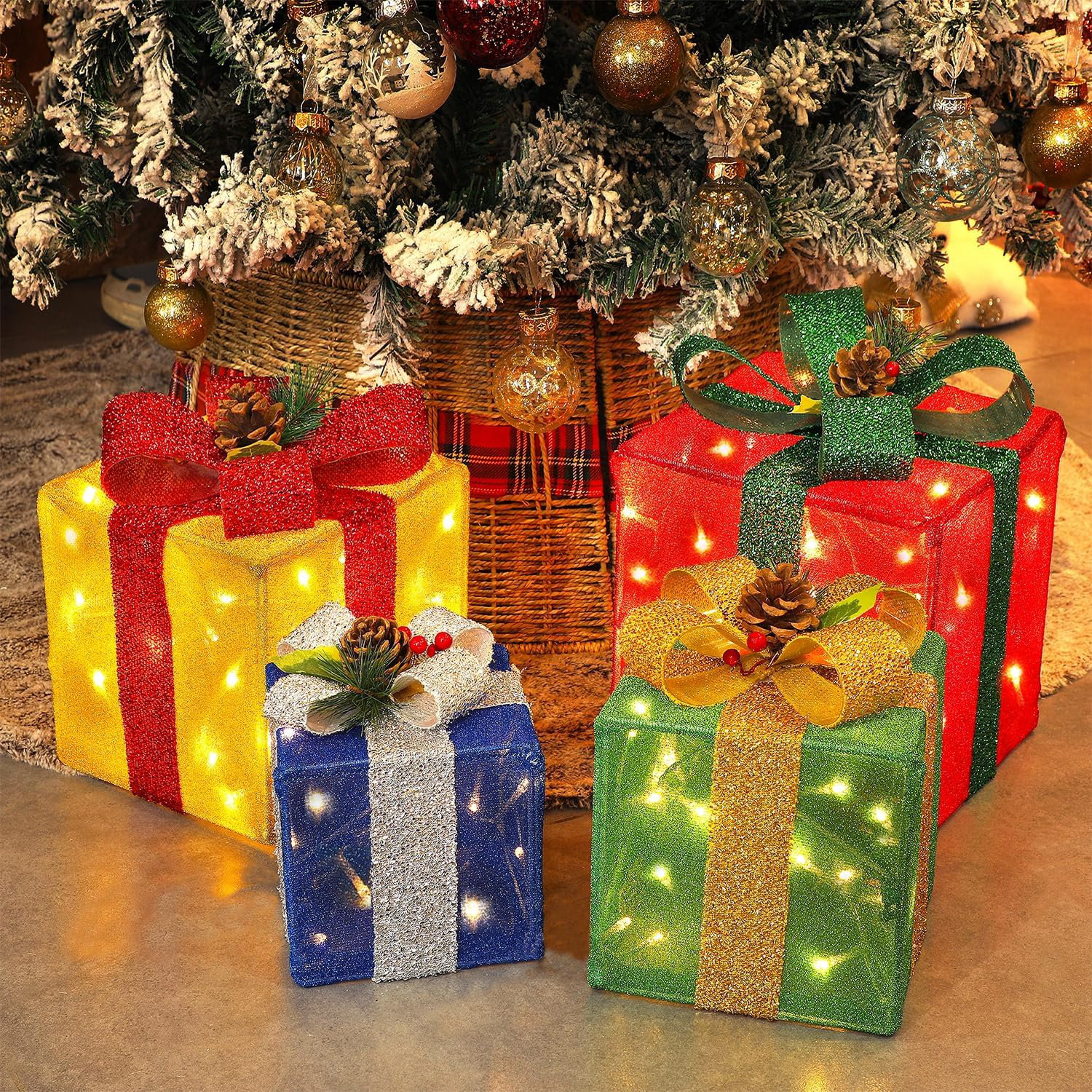 The Holiday Aisle® Christmas Lighted Gift Boxes Decorations Set of 4 ...