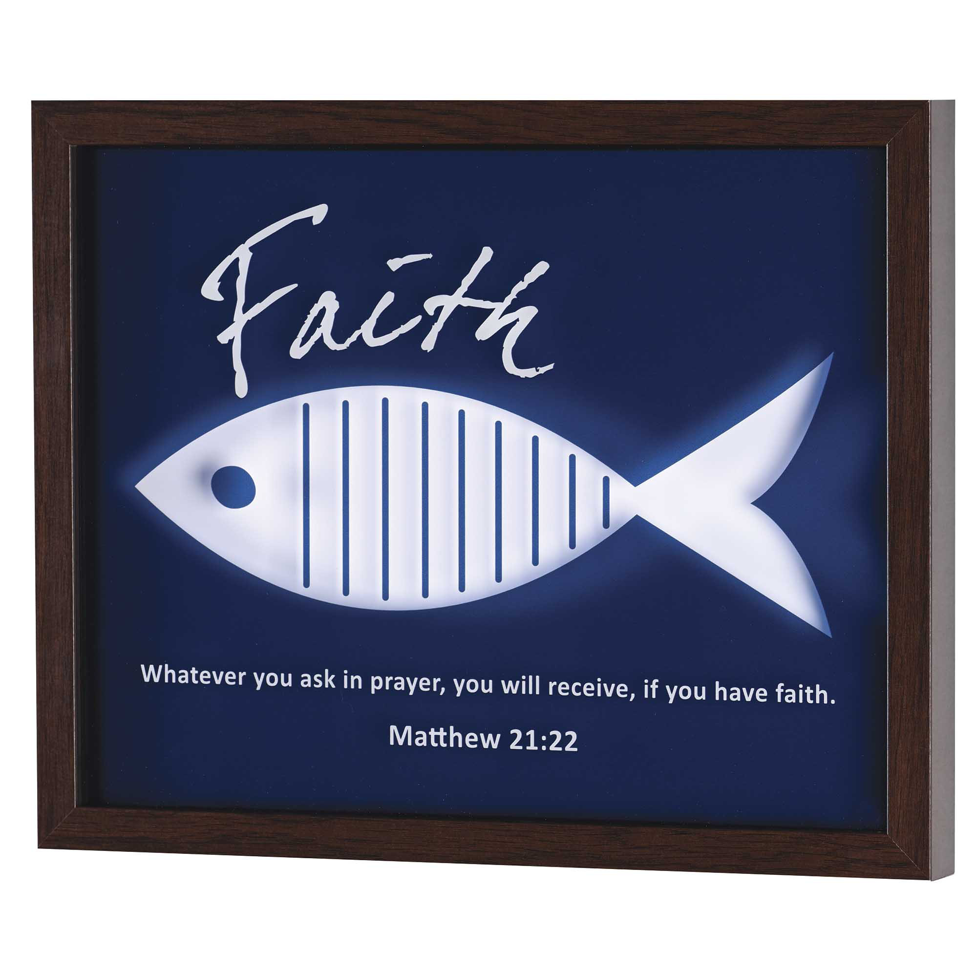 Trinx Framed Wall Art Navy White Faith Fish | Wayfair
