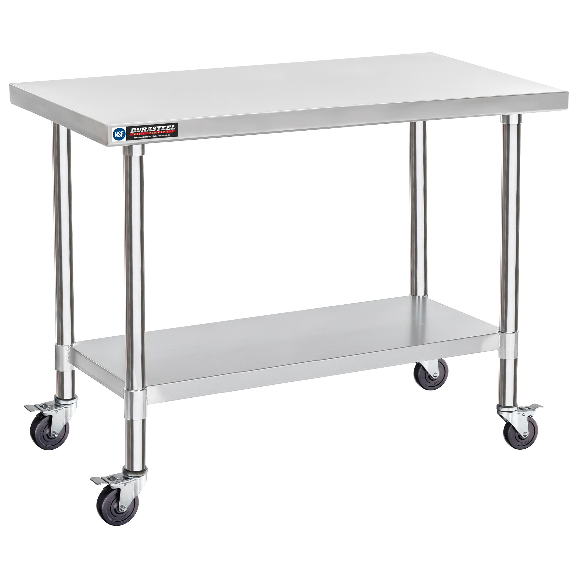 DuraSteel 24 x 48 Inch Stainless Steel Movable Table Cart with ...