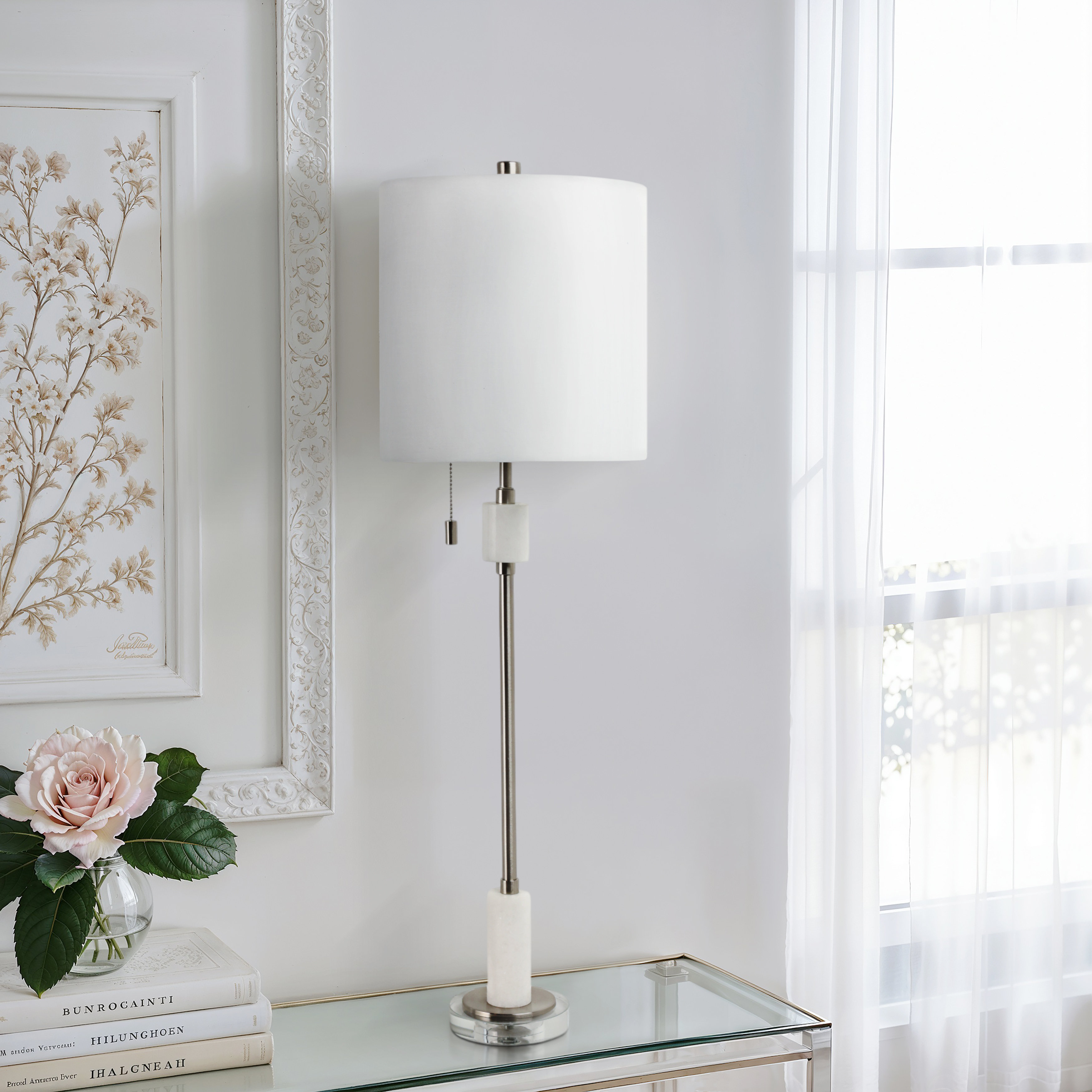 Orren Ellis 37" Bari Silver Marble Lamp | Wayfair