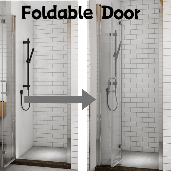 organnice 32"-33 1/4" W x 72" H Folding Frameless Glass Shower Door ...