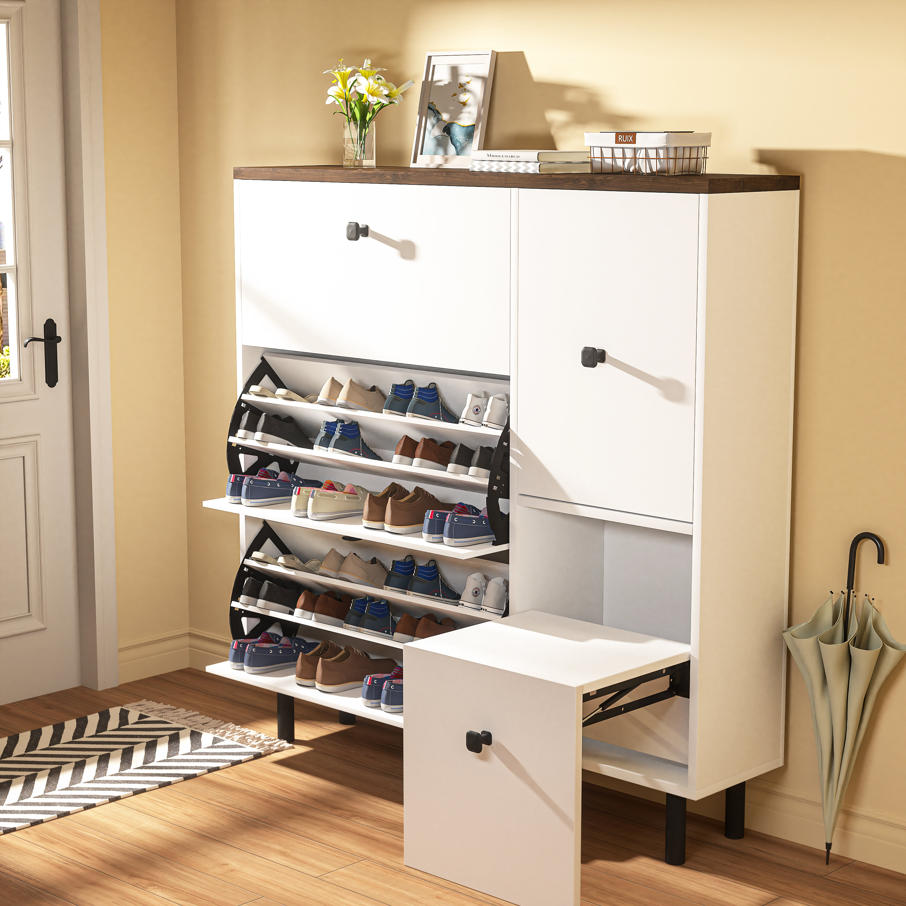 Latitude Run® Hidden Shoe Storage Cabinet With 3 Flip Drawers ...