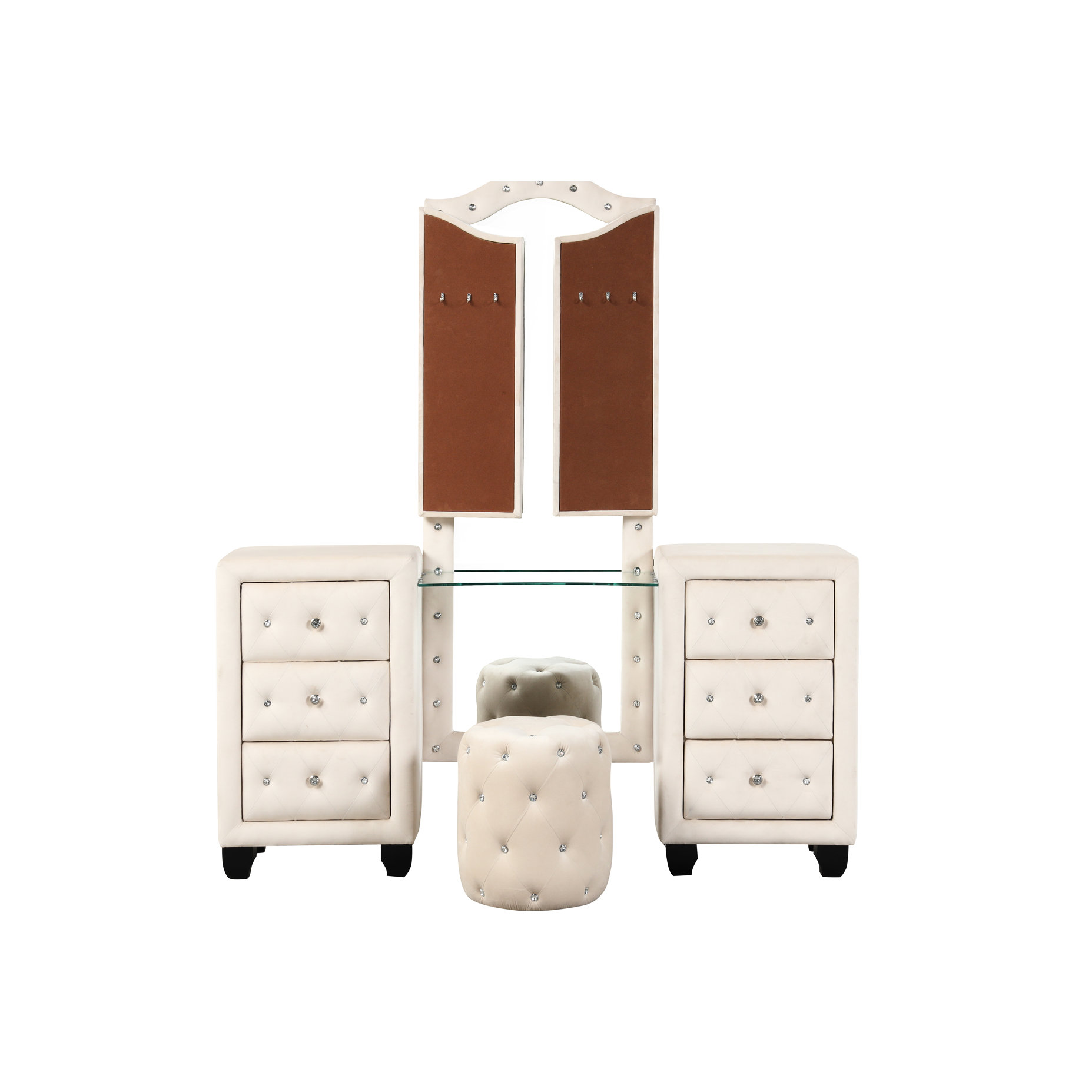 Everly Quinn Contemporary Style 6 - Drawer Vanity In Cream, Soft Velvet ...