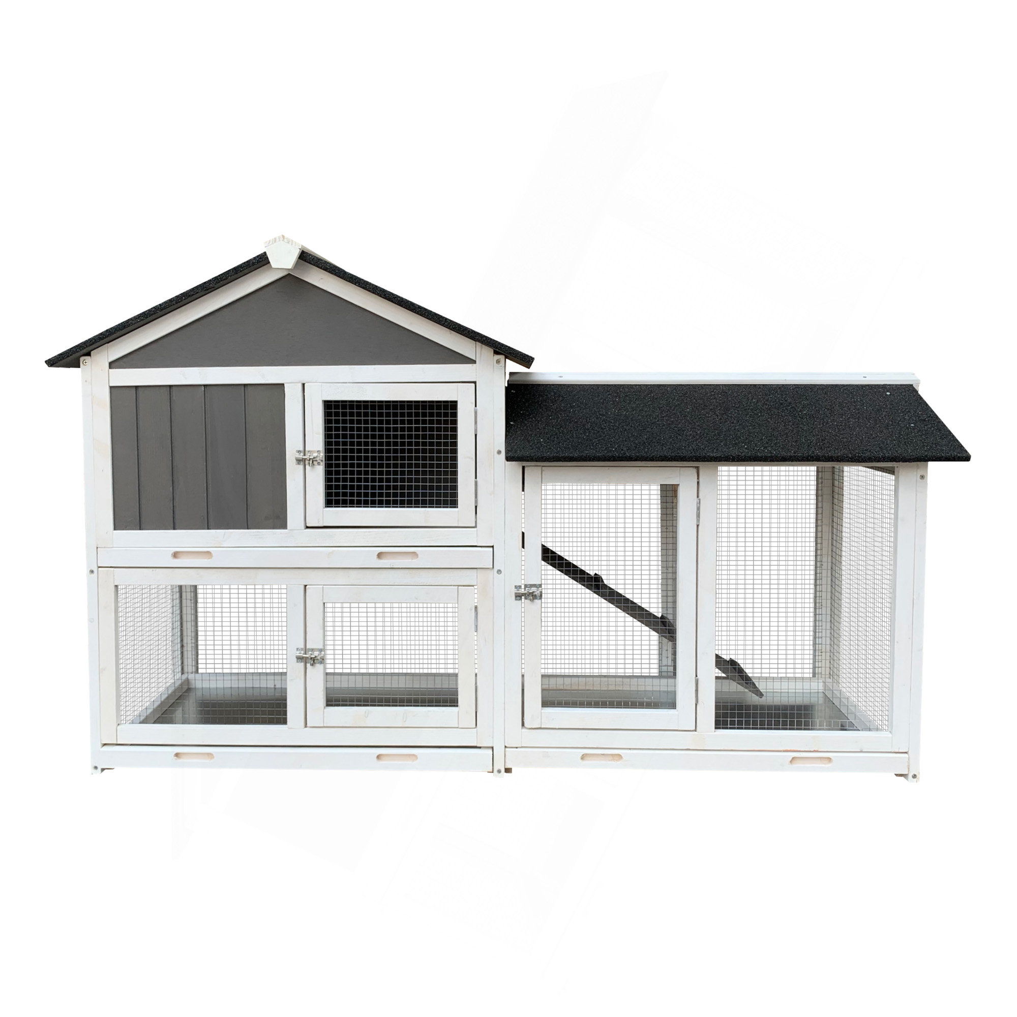 TYUNABRN Removable Tray Ramp Wooden Outdoor Rabbit Hutch With Running ...