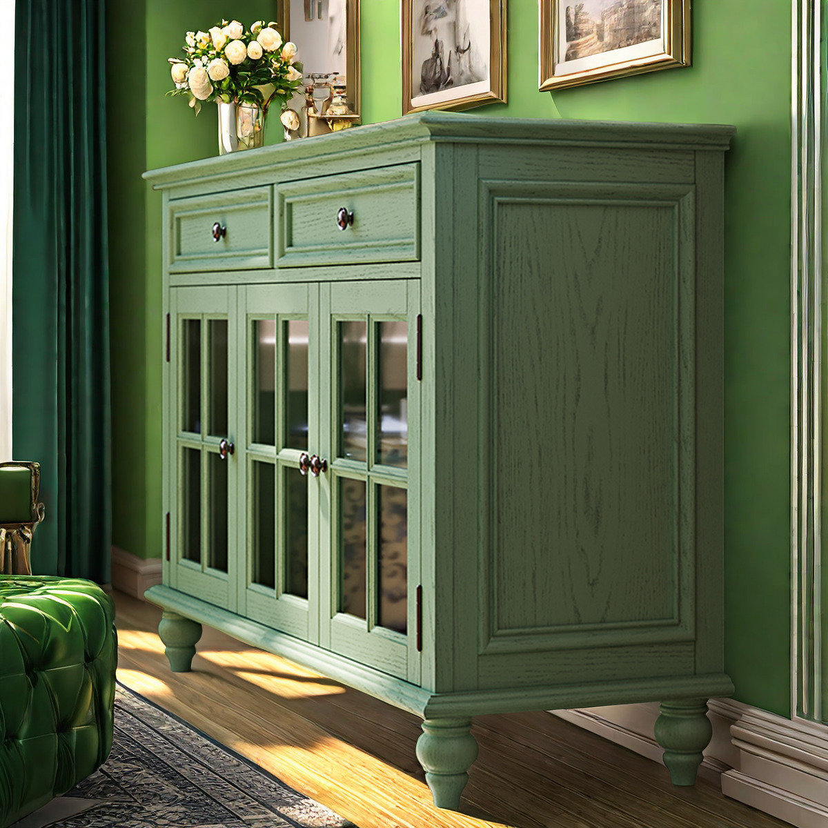 Darby Home Co Vintage And Elegant Solid Wood Green Sideboard | Wayfair
