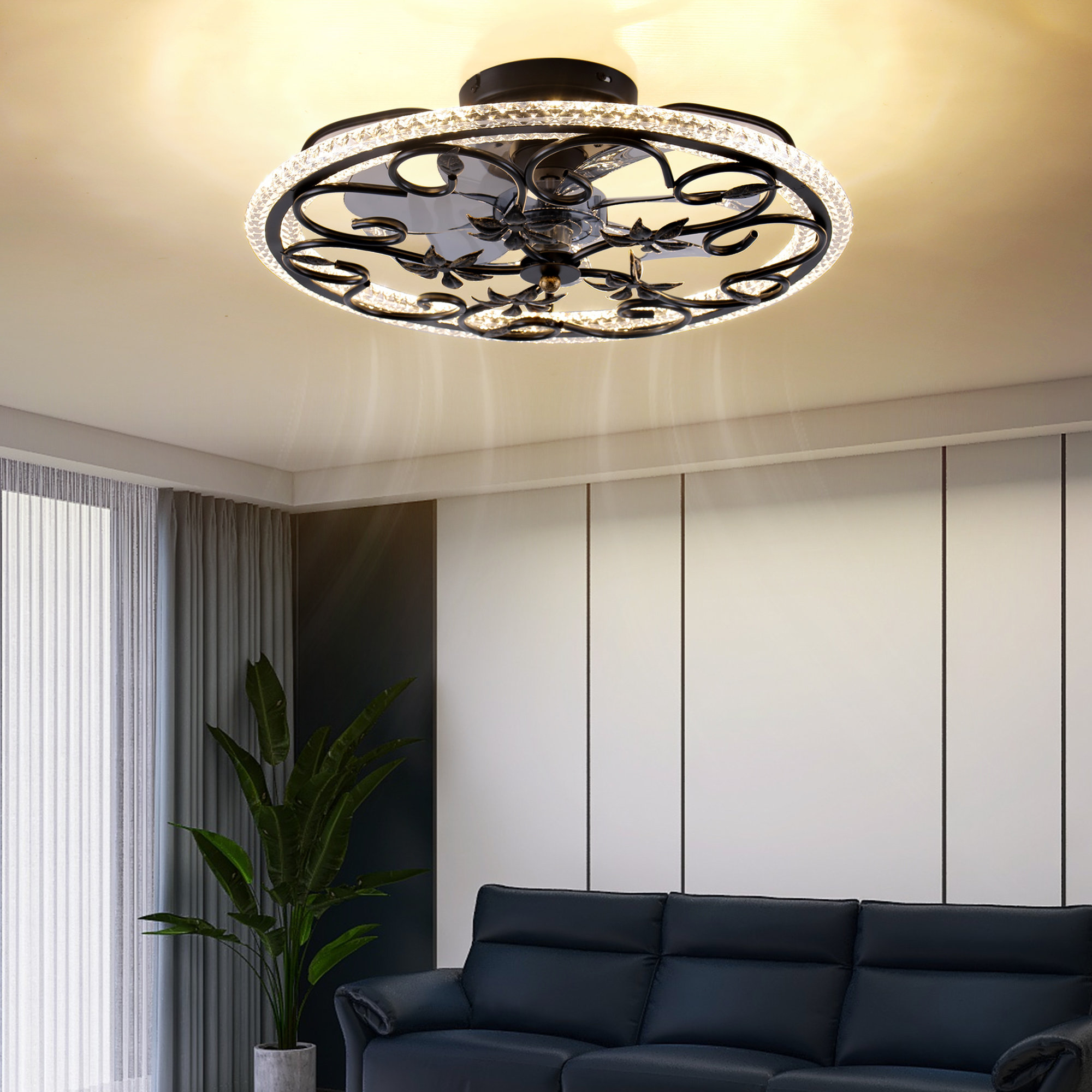 House of Hampton 20 In. DC Flush Mount Ceiling Fan with Light and ...