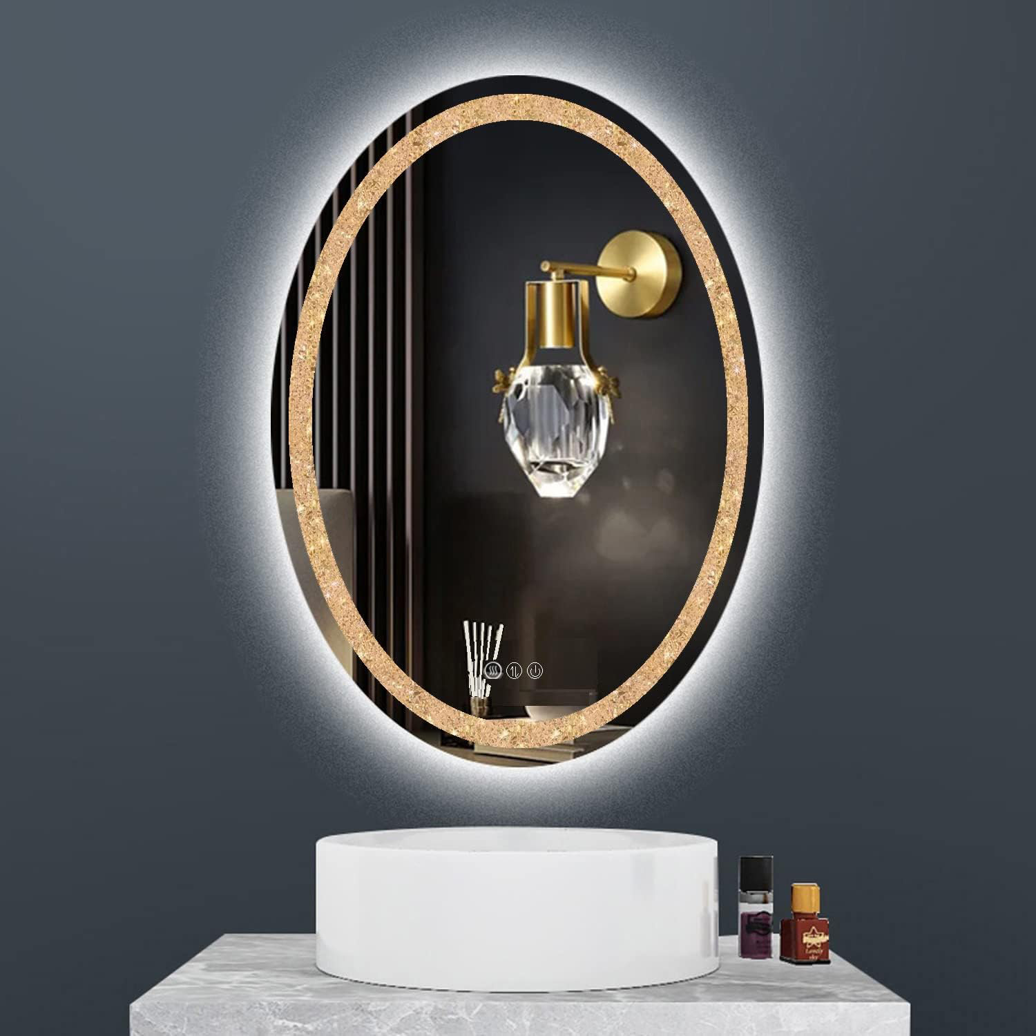 Ivy Bronx 24 X 32 Inch Bathroom Crystal Oval Vanity Mirror With Lights ...