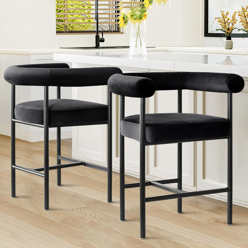 Mercer41 24" Seat Height Velvet Counter Stools, Set Of 2 | Wayfair