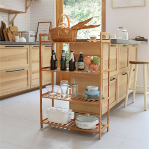 Rebrilliant Tall 4 Tier Bamboo Wood Storage Rack Kitchen Shelving ...