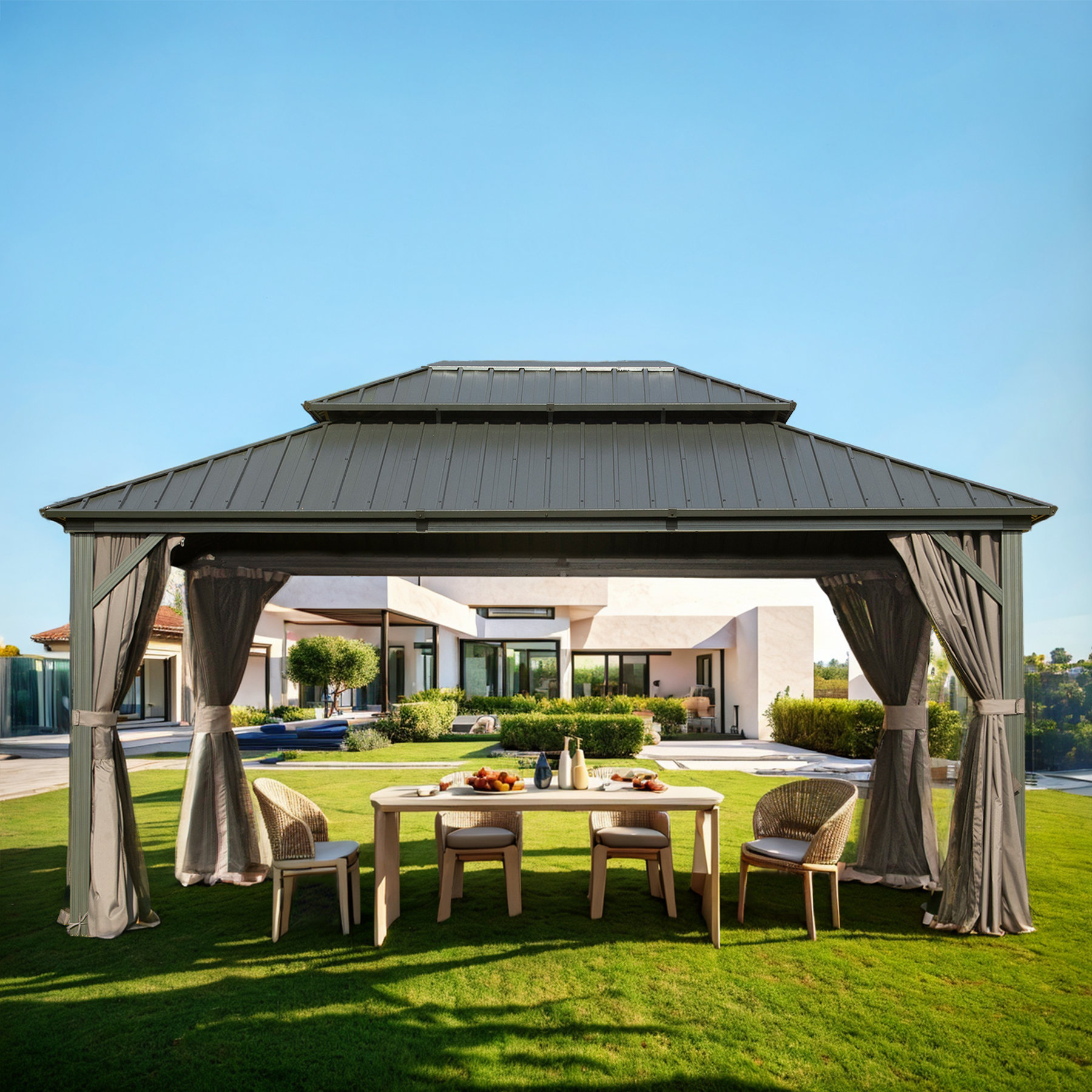 Domi Louvered Galvanized Steel Patio Gazebo with Overhang Slope-design ...