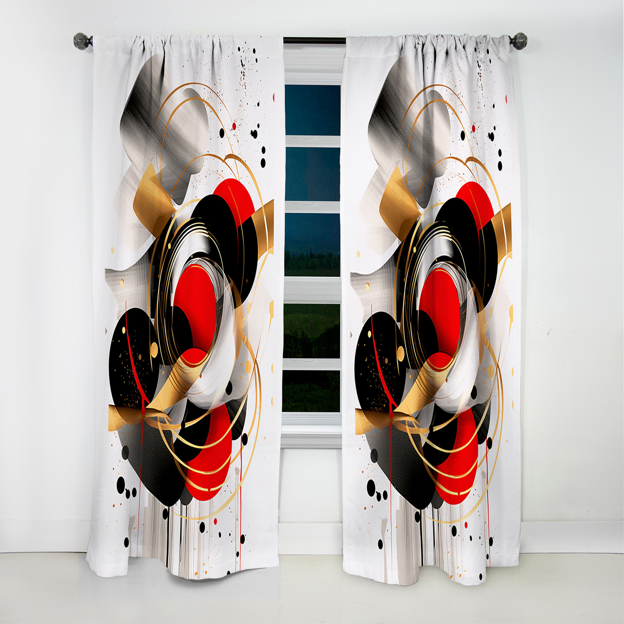 Orren Ellis Red Black Abstract Symphony IV - Abstract Curtain ...