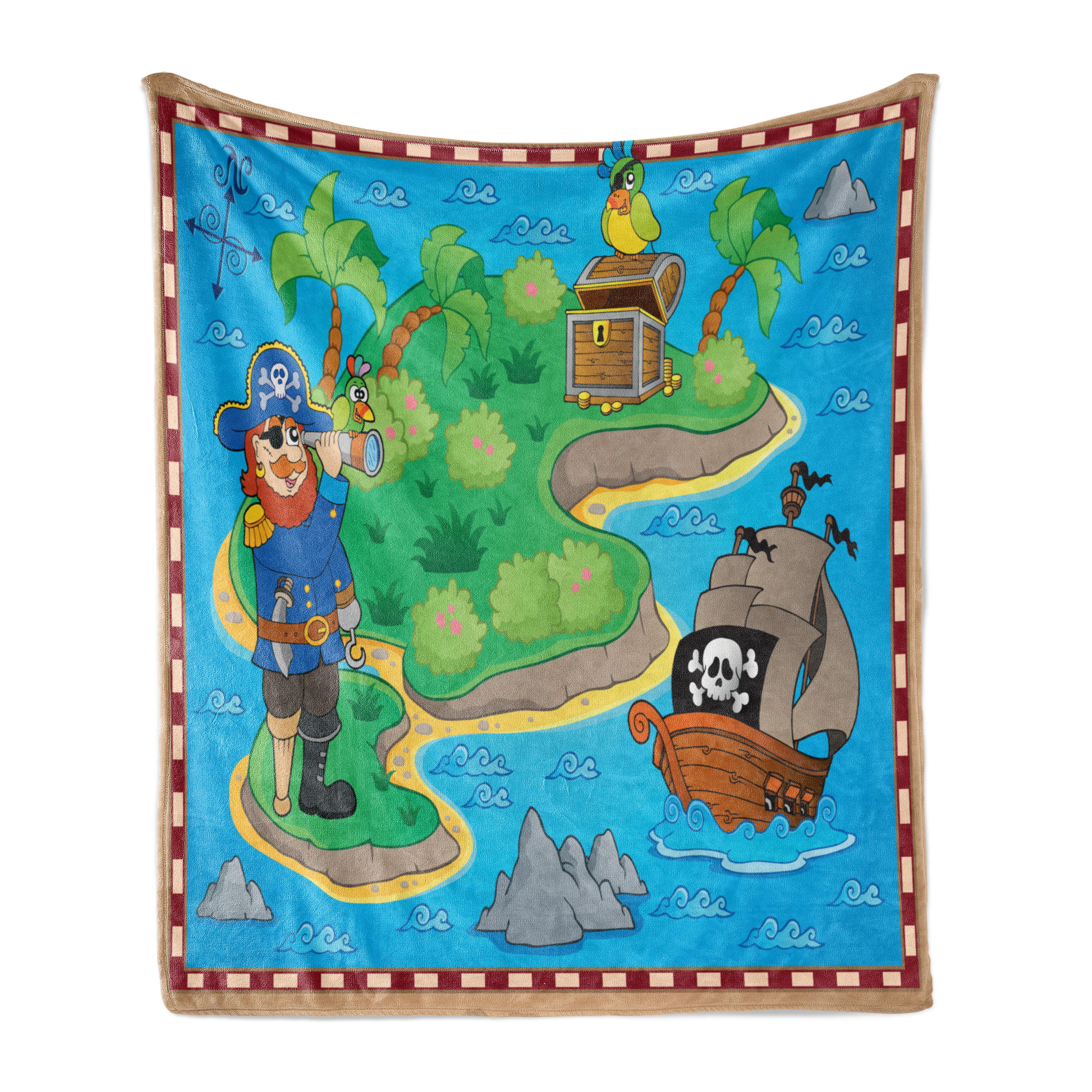 Ambesonne Cartoon Fleece Throw Blanket Funny Pirate Ship Island ...