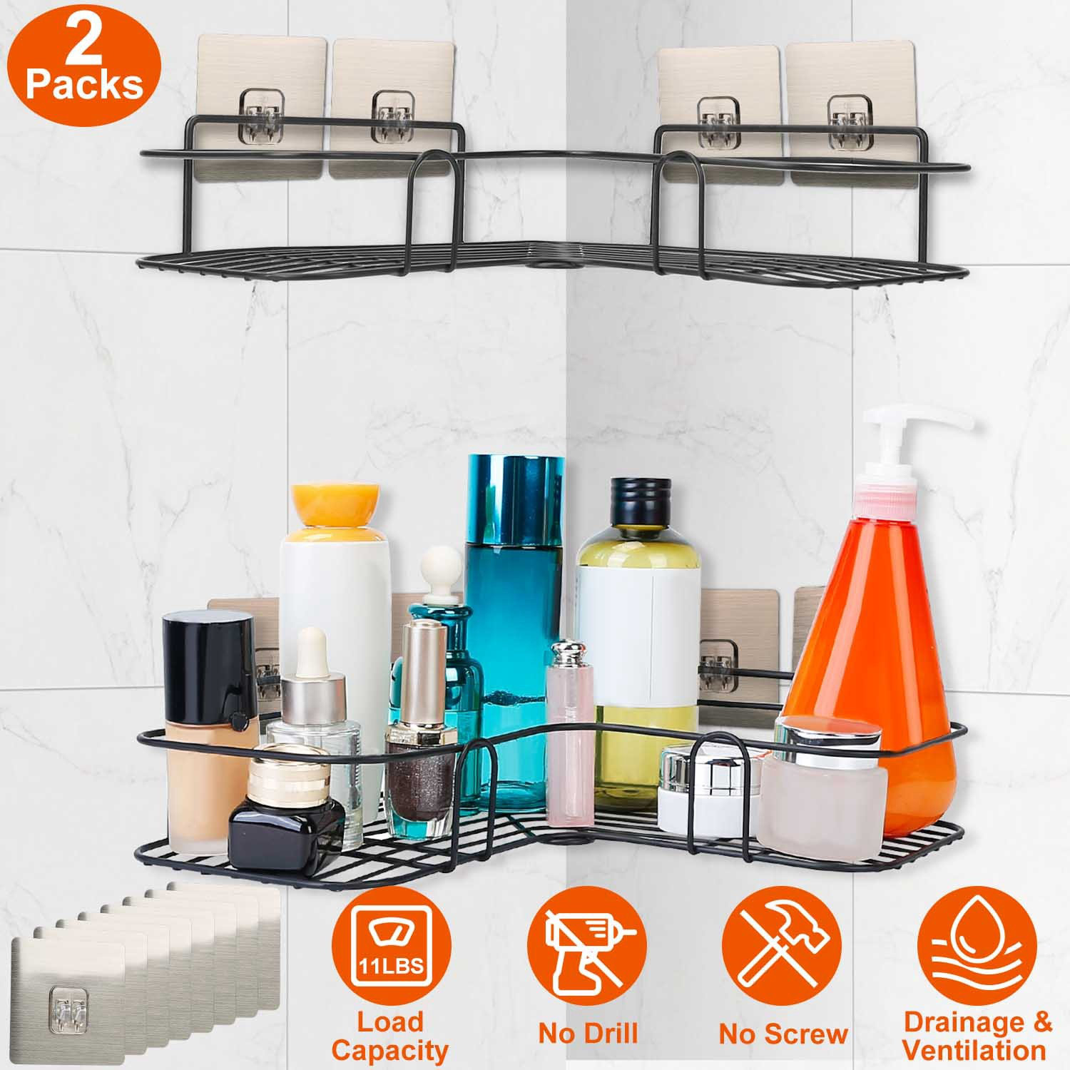 Rebrilliant Black, Wall Mounted Corner Shower Caddy Shelves (Set of 2 ...