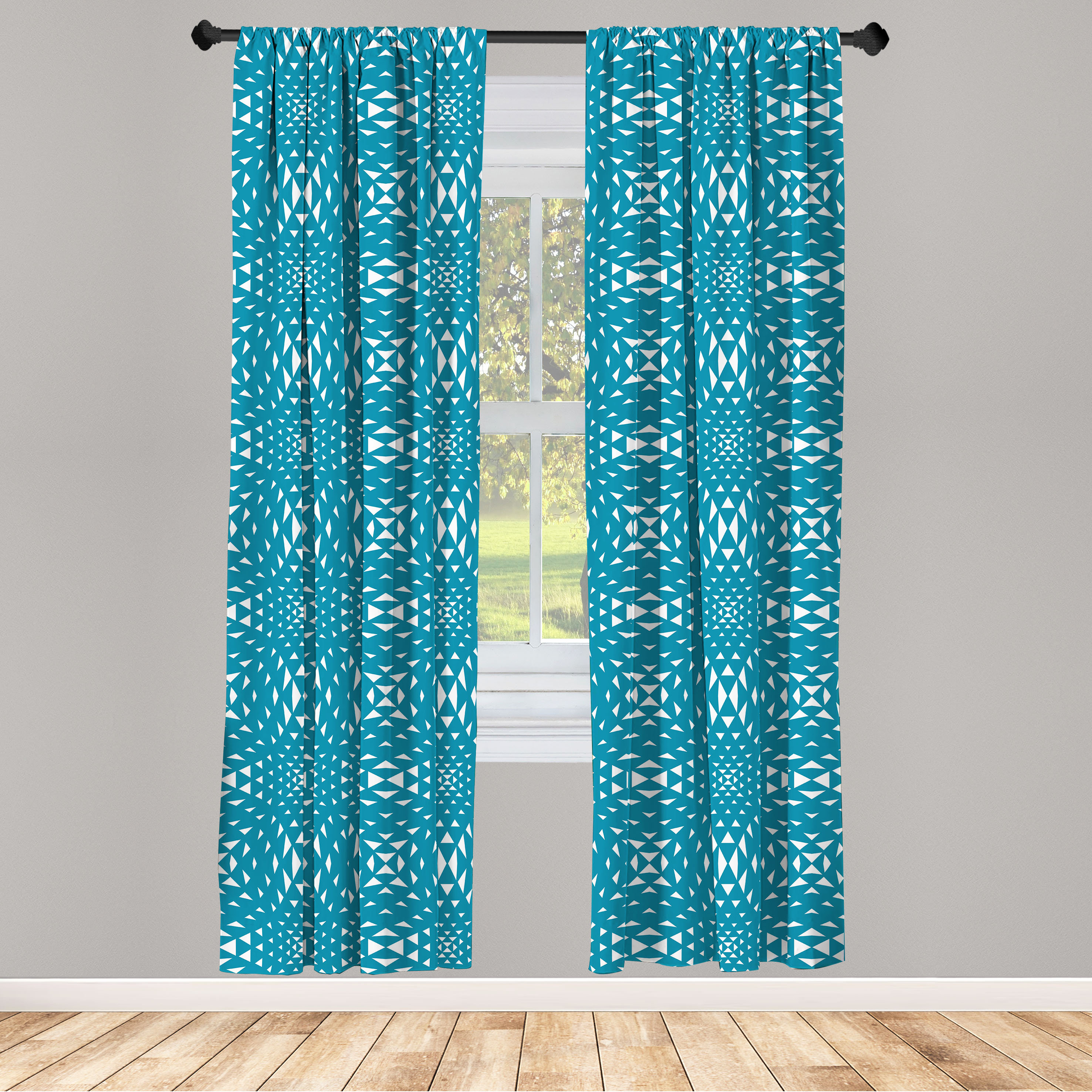 Latitude Run® Geometric 4-Panel Curtains, Illusion Vibe Triangle, Sea ...