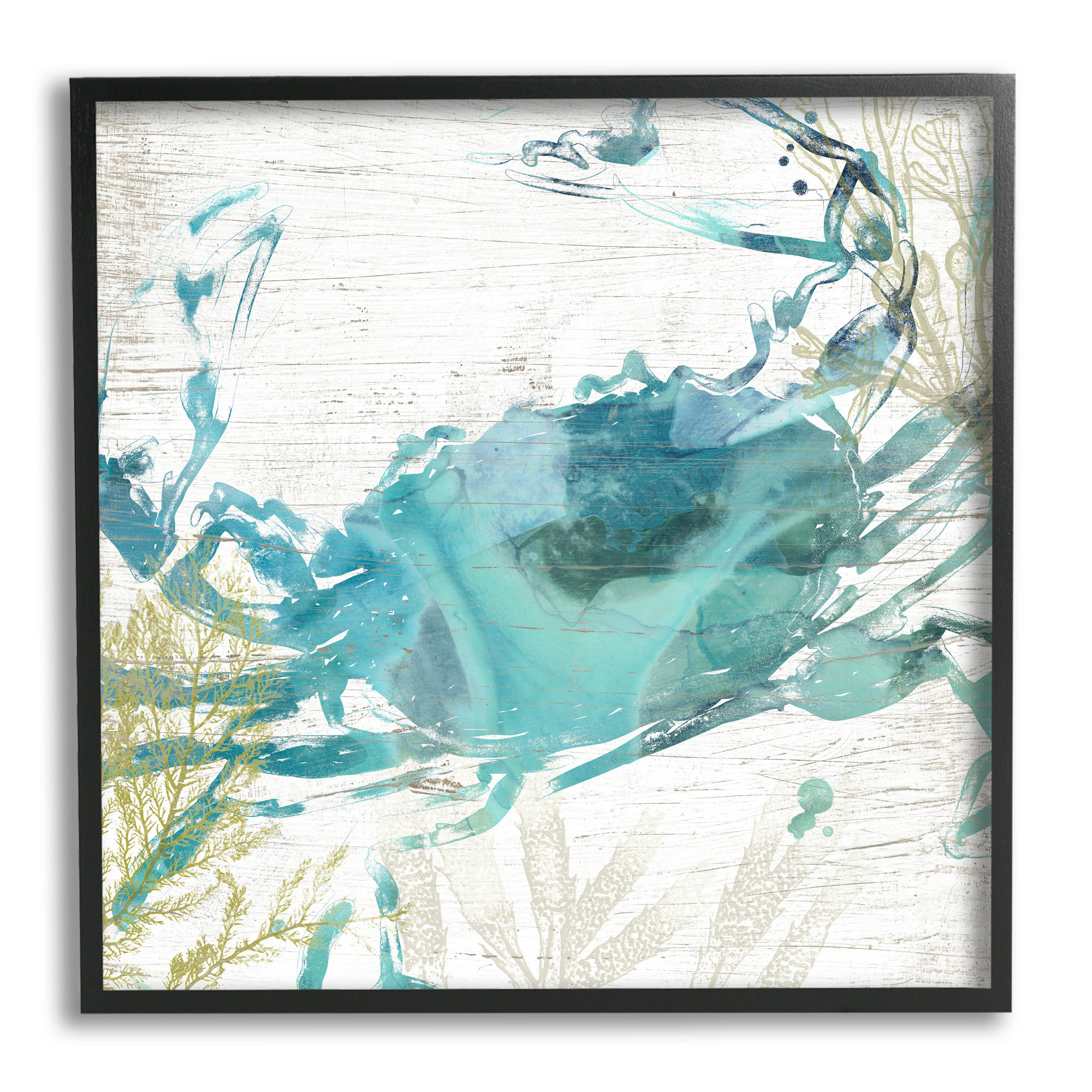 Highland Dunes Rustic Blue Crab Abstract Framed Giclee Art Design By ...