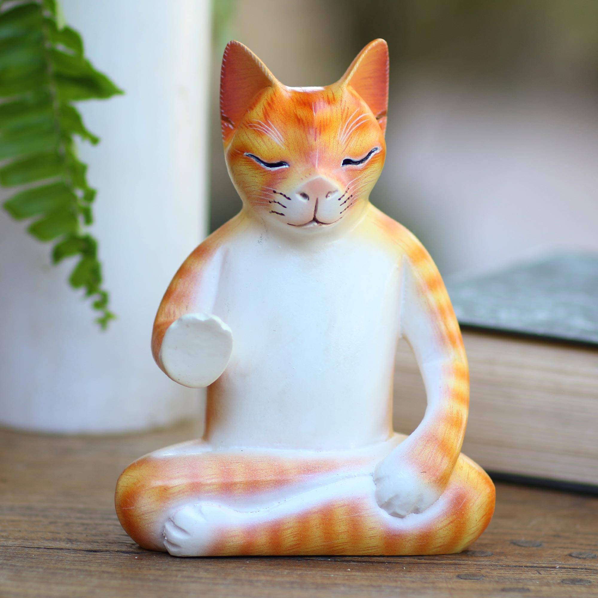 Trinx Declan Cat Meditates and Wood Statuette | Wayfair