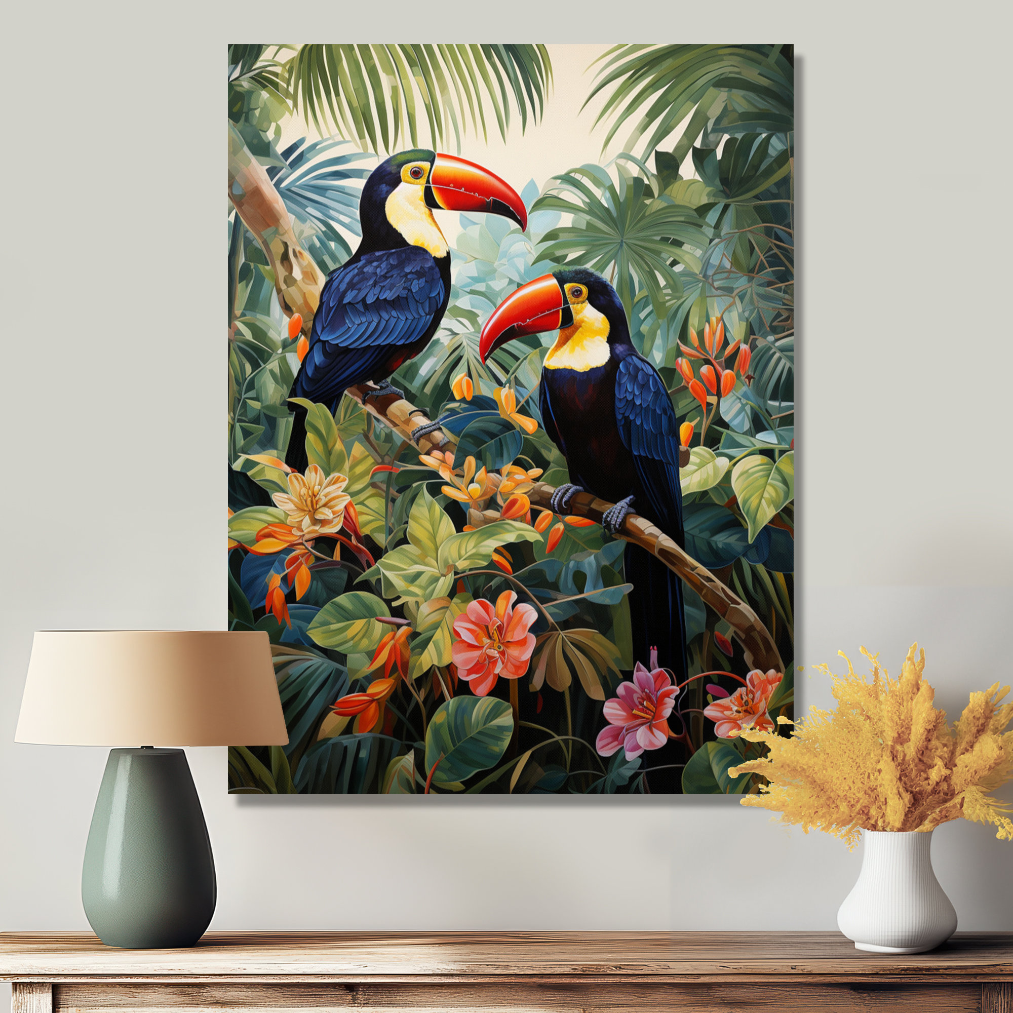 Bay Isle Home™ Three Toucans In Tropical Flower Jungle - Toucan Animal ...
