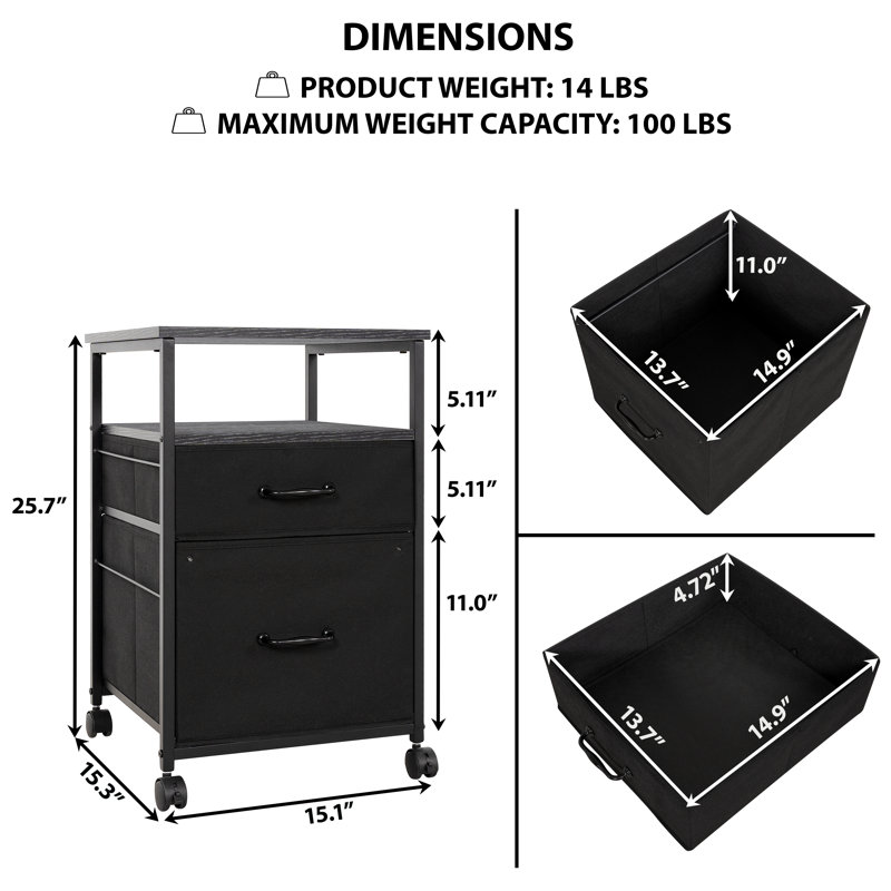 Ebern Designs 2 Drawer Mobile File Cabinet, Office Drawer with Open ...