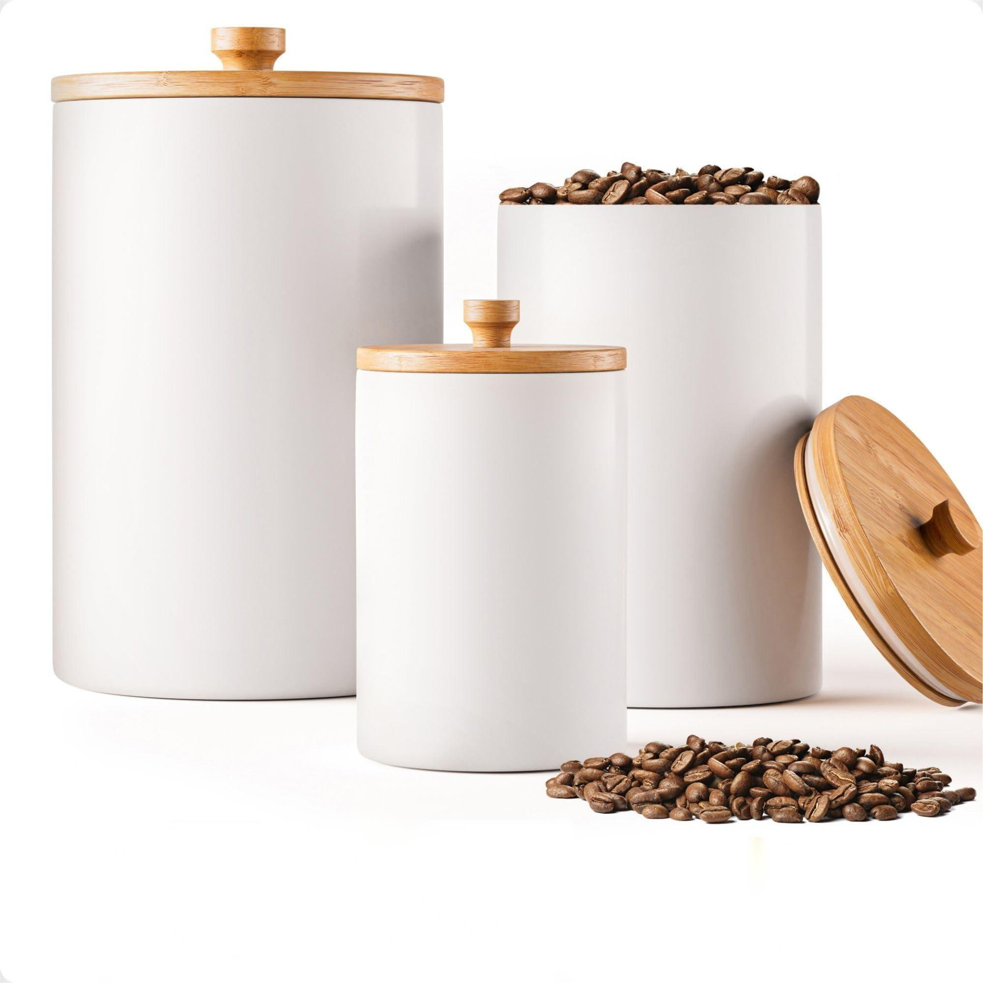 FEIYAN Ceramic Kitchen Canisters For Countertop Set Of 3 With Airtight ...