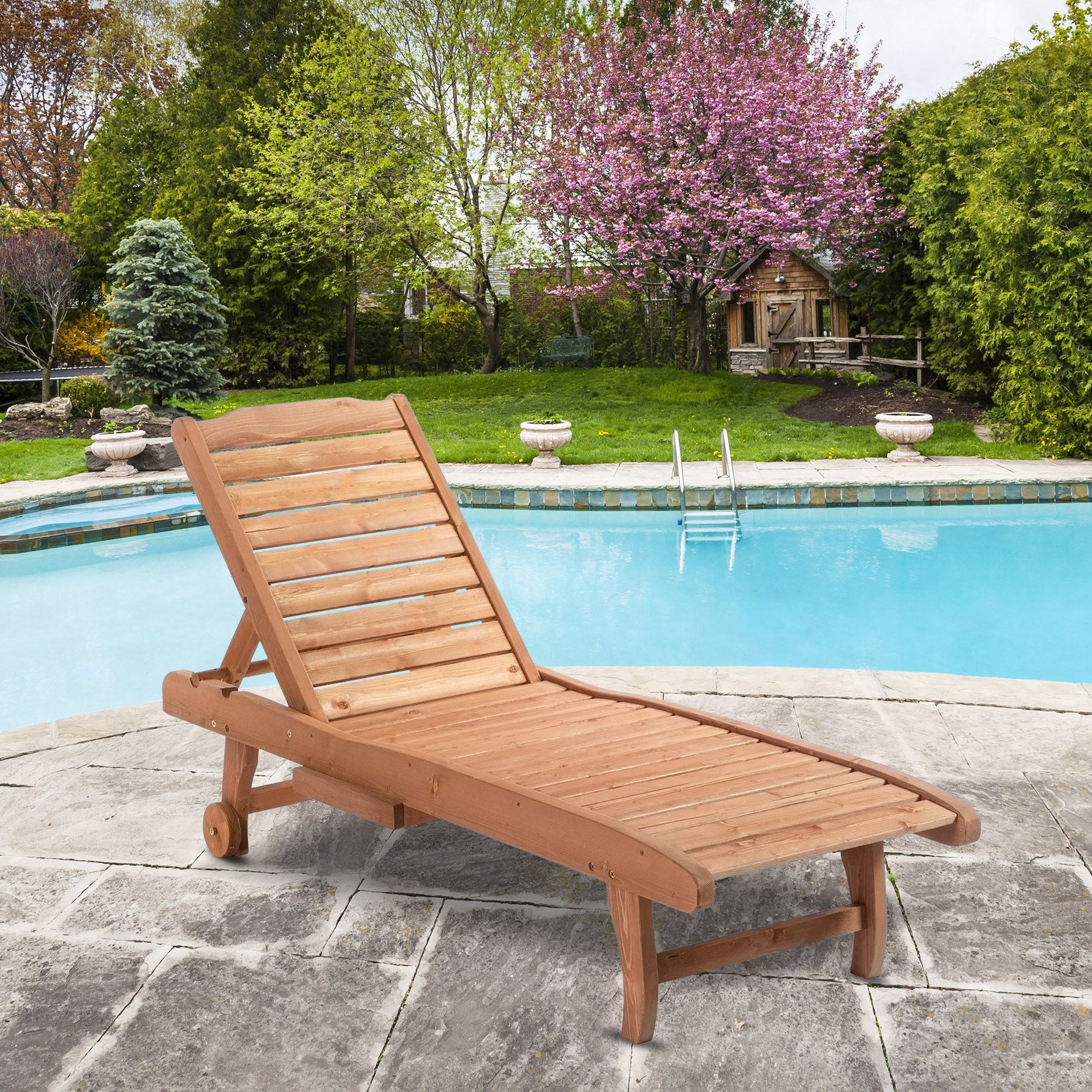 George Oliver Outdoor Chaise Lounge Pool Chair, Built-In Table ...