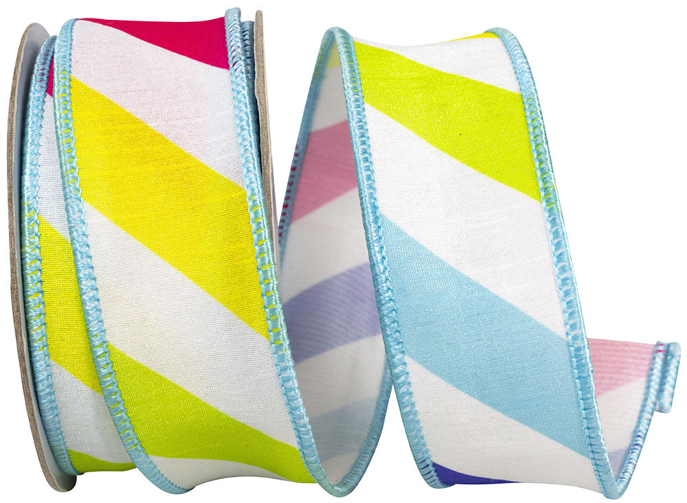 The Holiday Aisle® Multi Rainbow Diagonal Jumbo Stripe Deluxe Dupioni ...