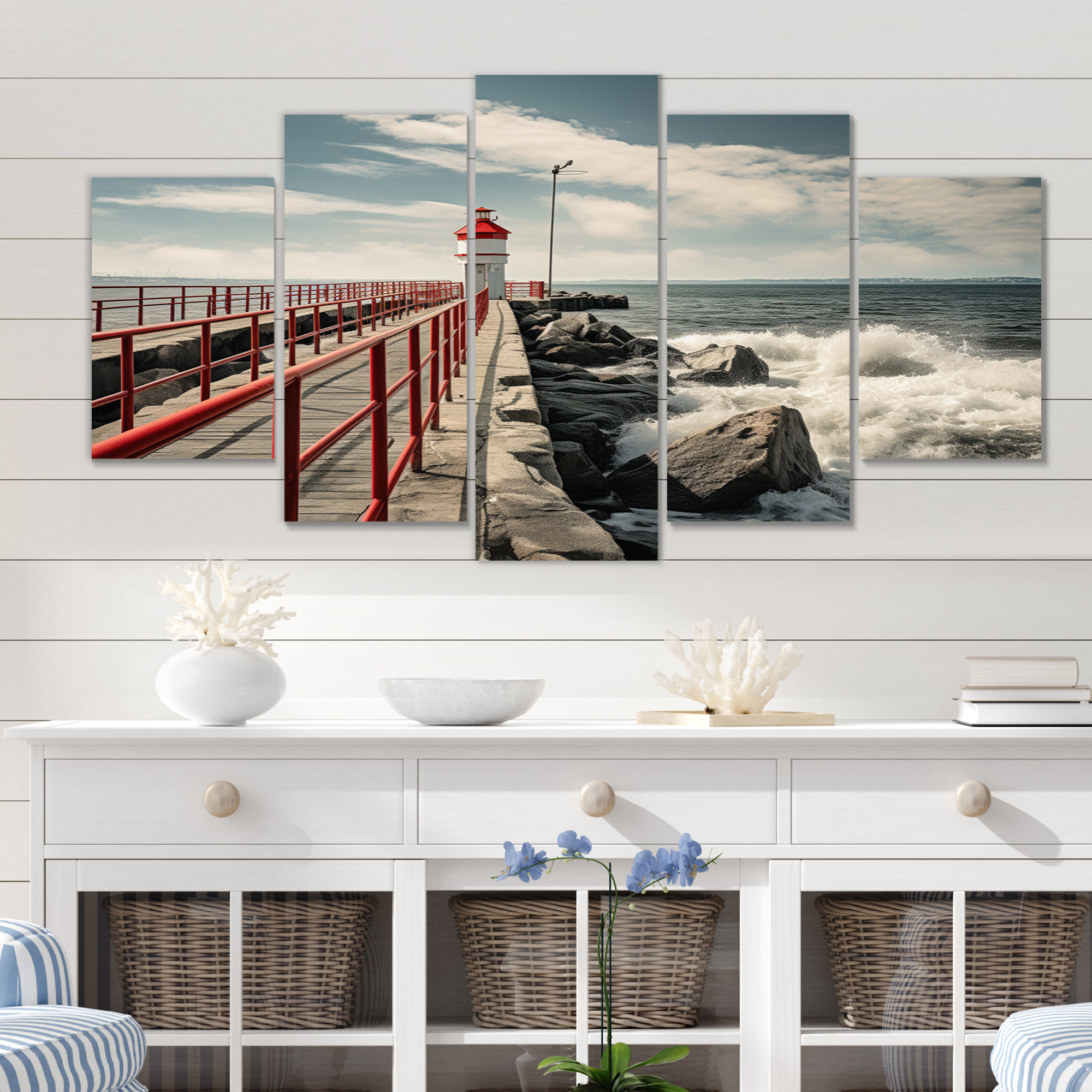 Breakwater Bay Pier Whispering Waves II - Coastal Pier Wall Decor - 5 ...