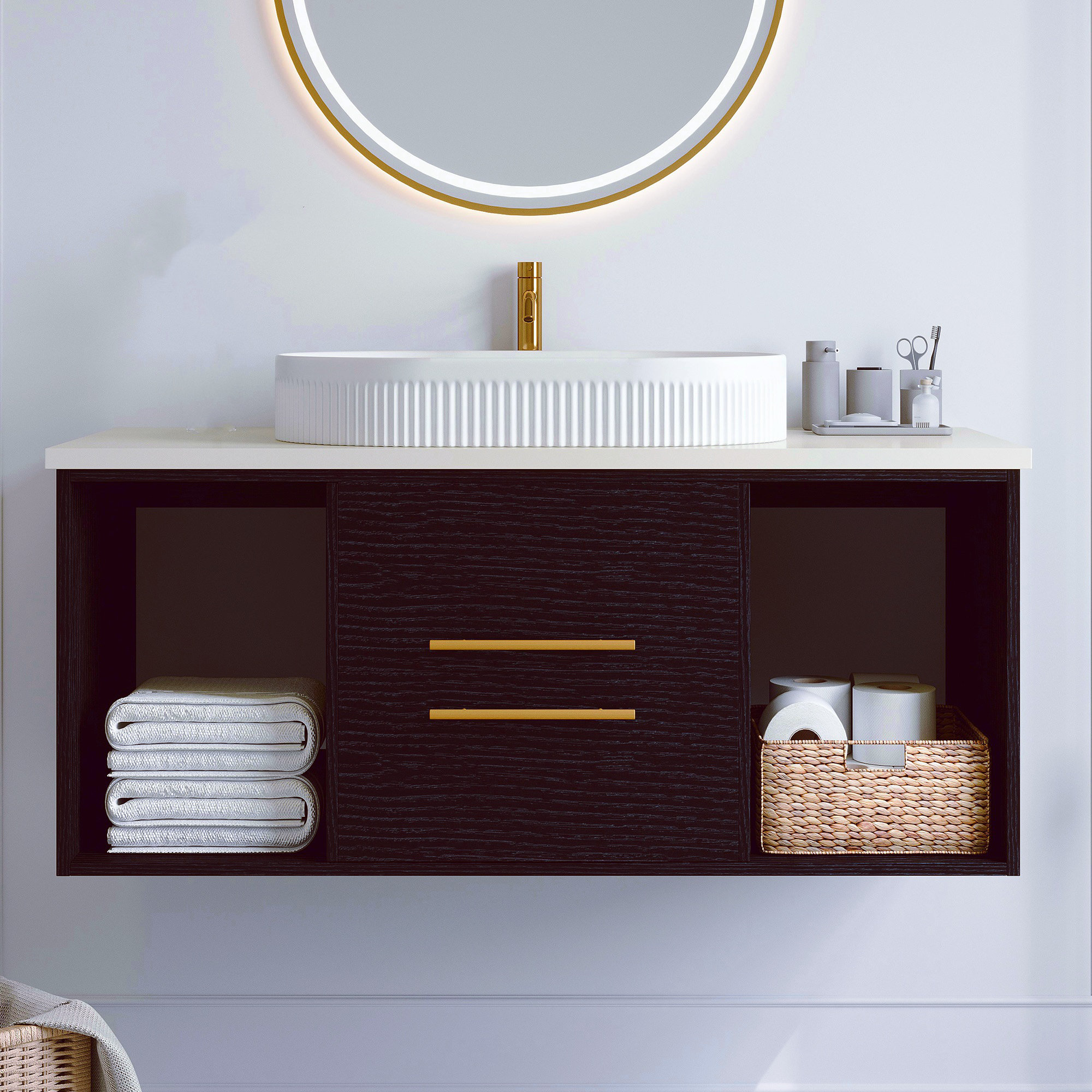 Wrought Studio™ 40-inch Wall-mounted Bathroom Cabinet With Oval Ceramic ...