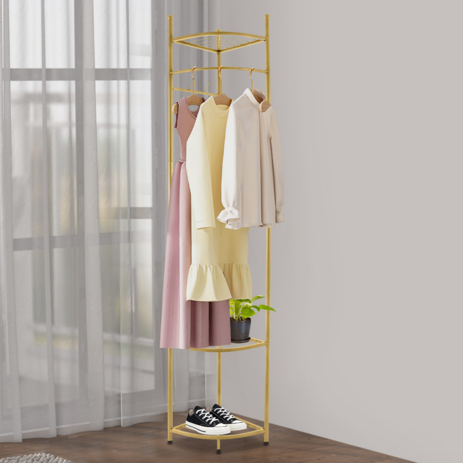 Ivy Bronx 15.35*67.71In Freestanding Corner Clothing Rack | Wayfair