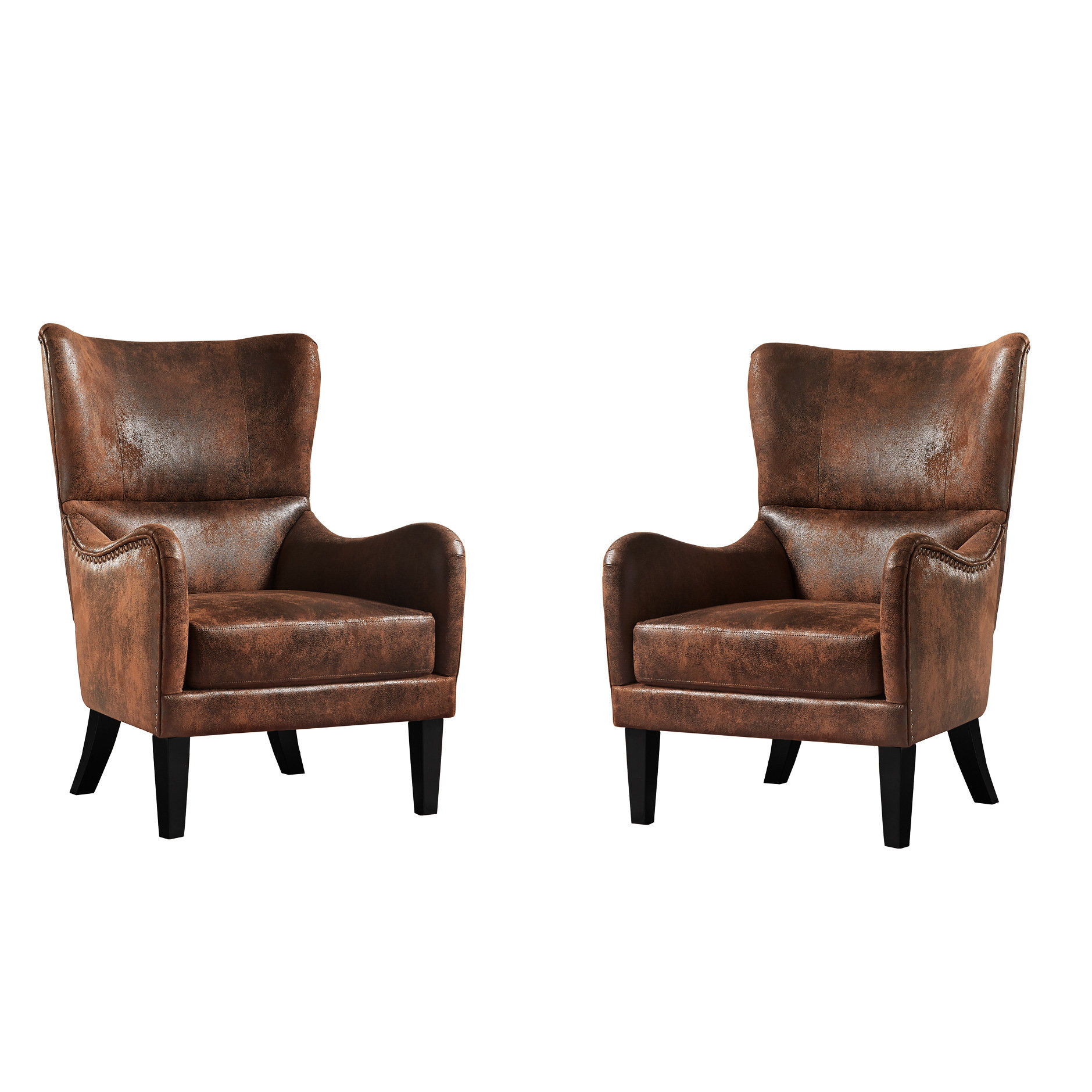Hokku Designs Contemporary High-back Studded Arm Chair Of 2 For ...