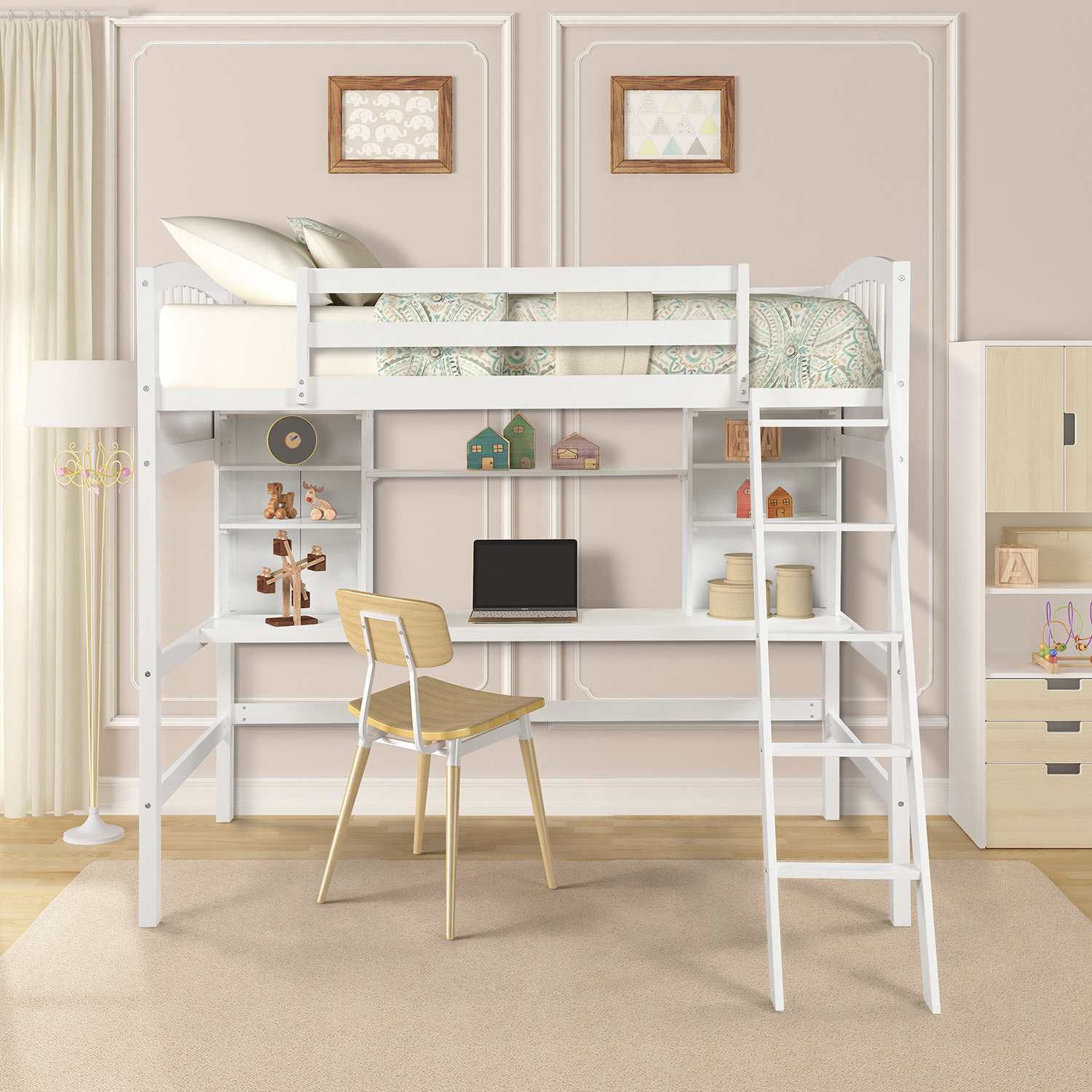 Harriet Bee Lit mezzanine simple TG en bois massif avec bureau et ...