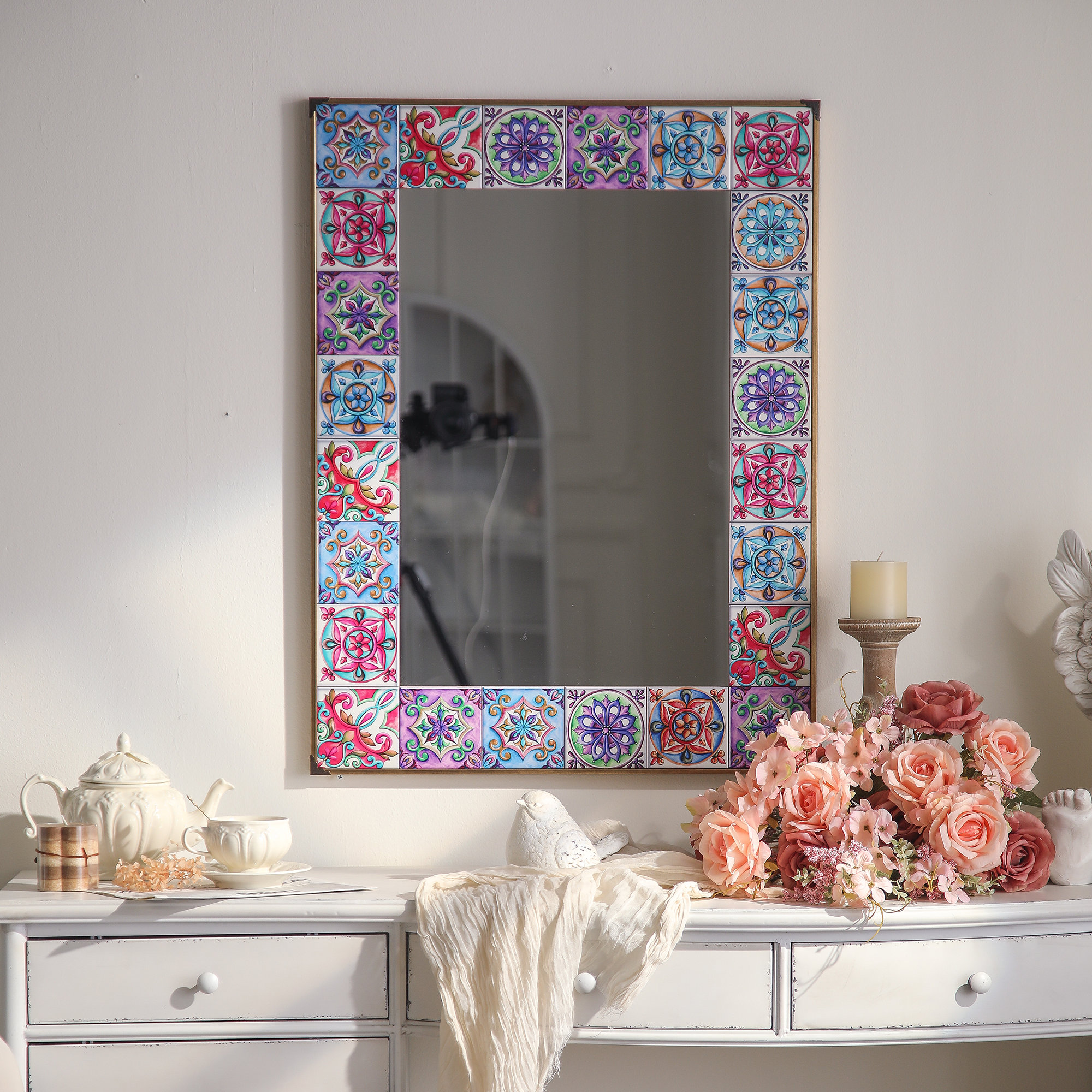 Fleur De Lis Living Bohemian Wall Mirror, Colorful Mosaic Decorative ...