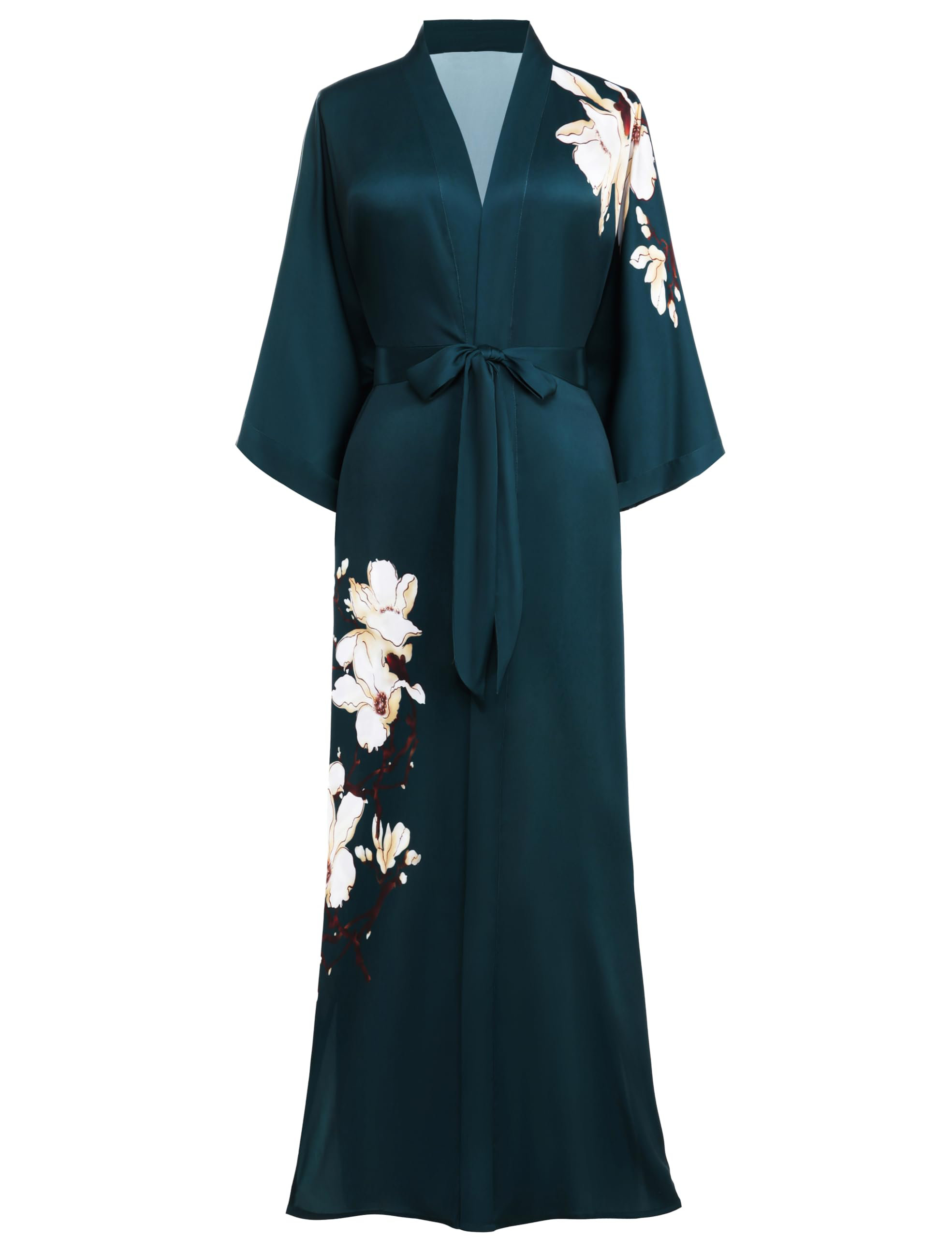 Lark Manor™ Long Kimono Robe Satin Nightgown Gradient Watercolor Silk ...
