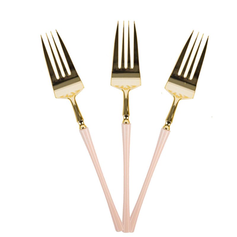 Ecoquality Modern Pink And Gold Disposable Plastic Dinner Forks ...