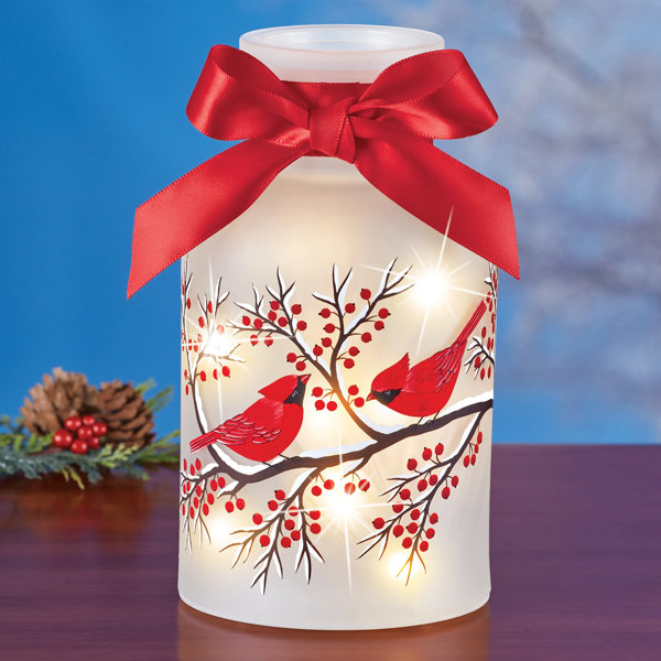The Holiday Aisle® Winter Cardinal and Berries LED Lighted Mason Jar ...