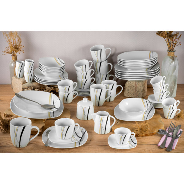 Creatable Square 62 Piece Porcelain Dinnerware Set - Service for 6 ...