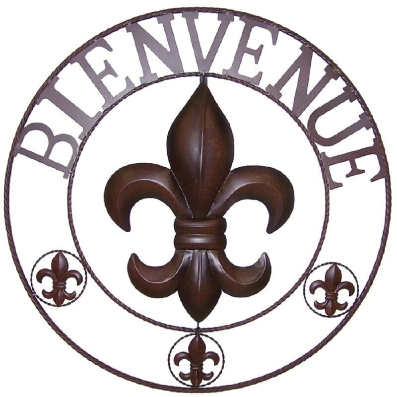 De Leon Collections Metal Brown Fleur De Lis Circle Welcome Bienvenue ...